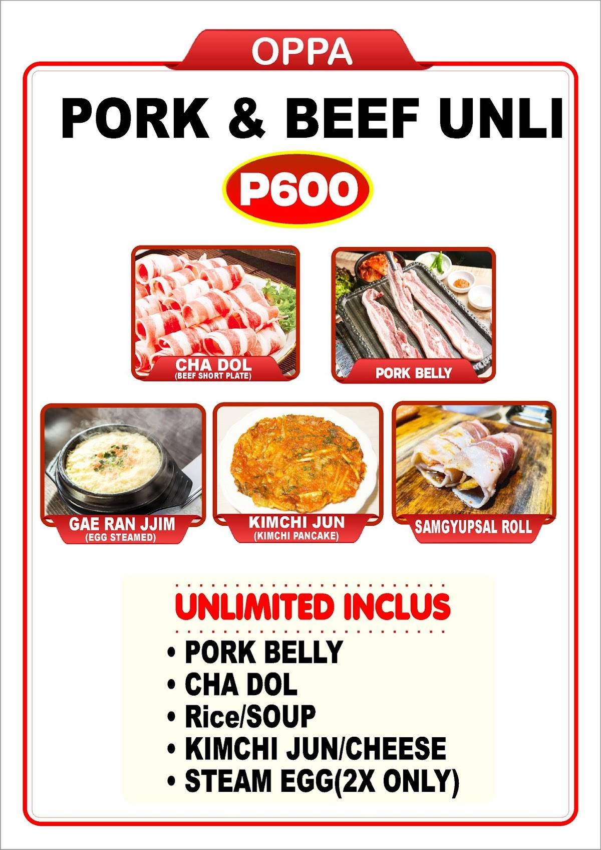 Menu at OPPA-YA Korean Restaurant, Makati