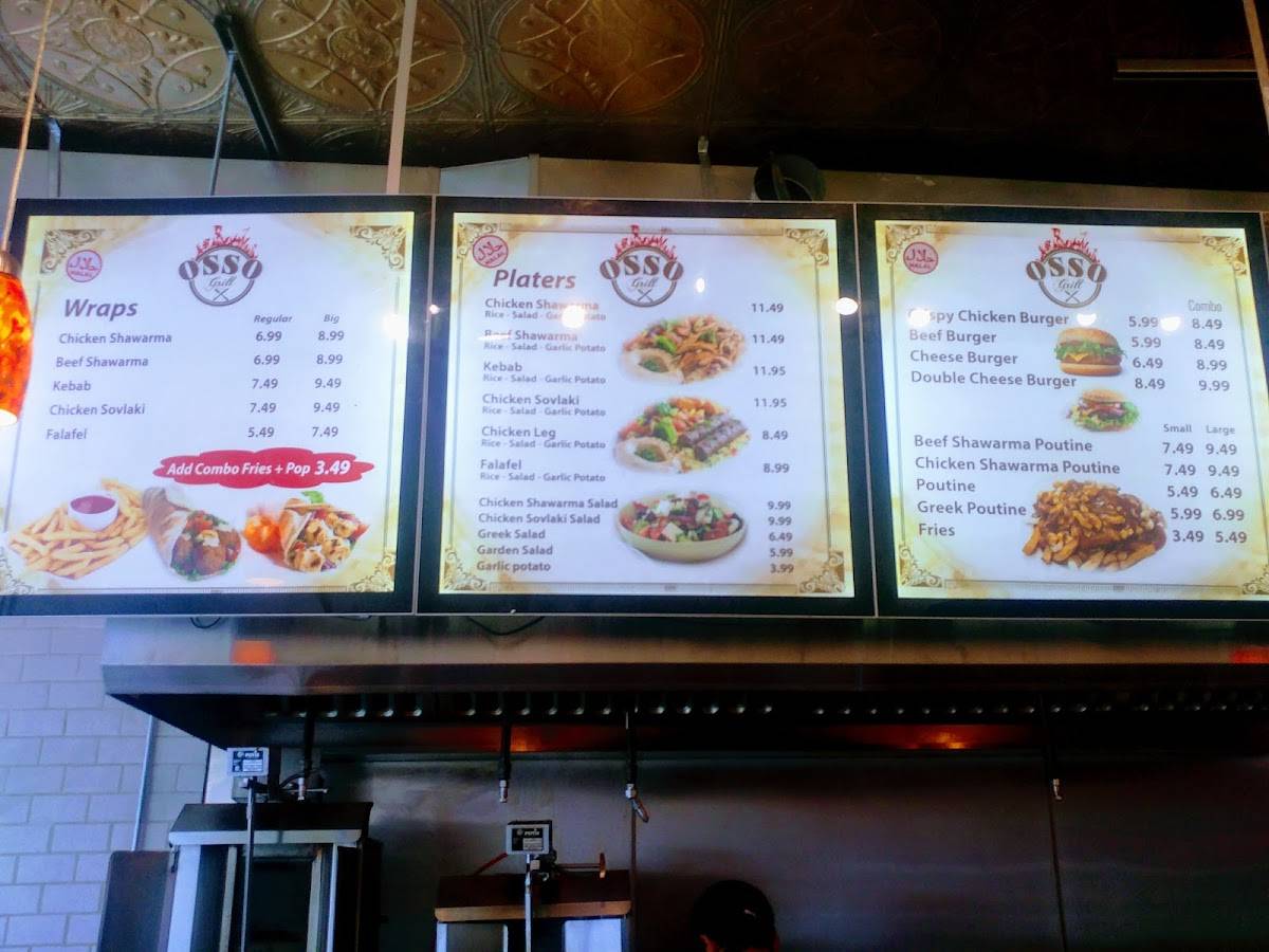 Menu au OSSO GRILL SHAWARMA & BURGER restaurant, Toronto