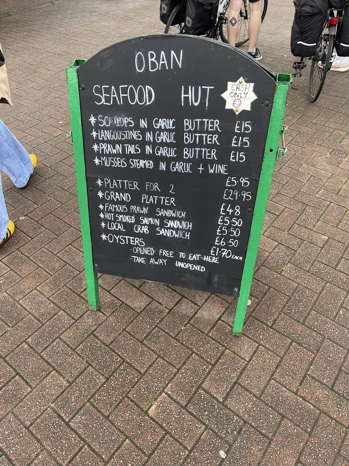 Menu at Oban Seafood Hut.. (Green Shack) restaurant, Oban