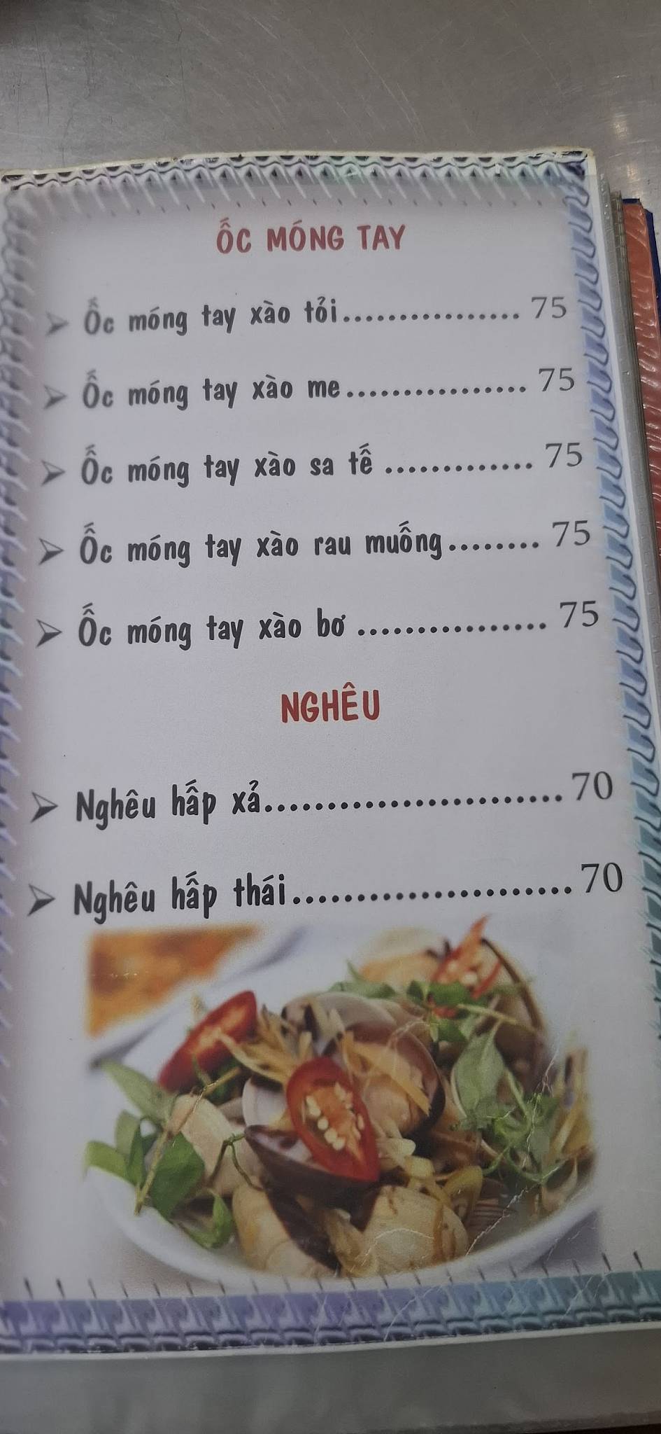 Menu at Ốc Chú Lùn, Ho Chi Minh City