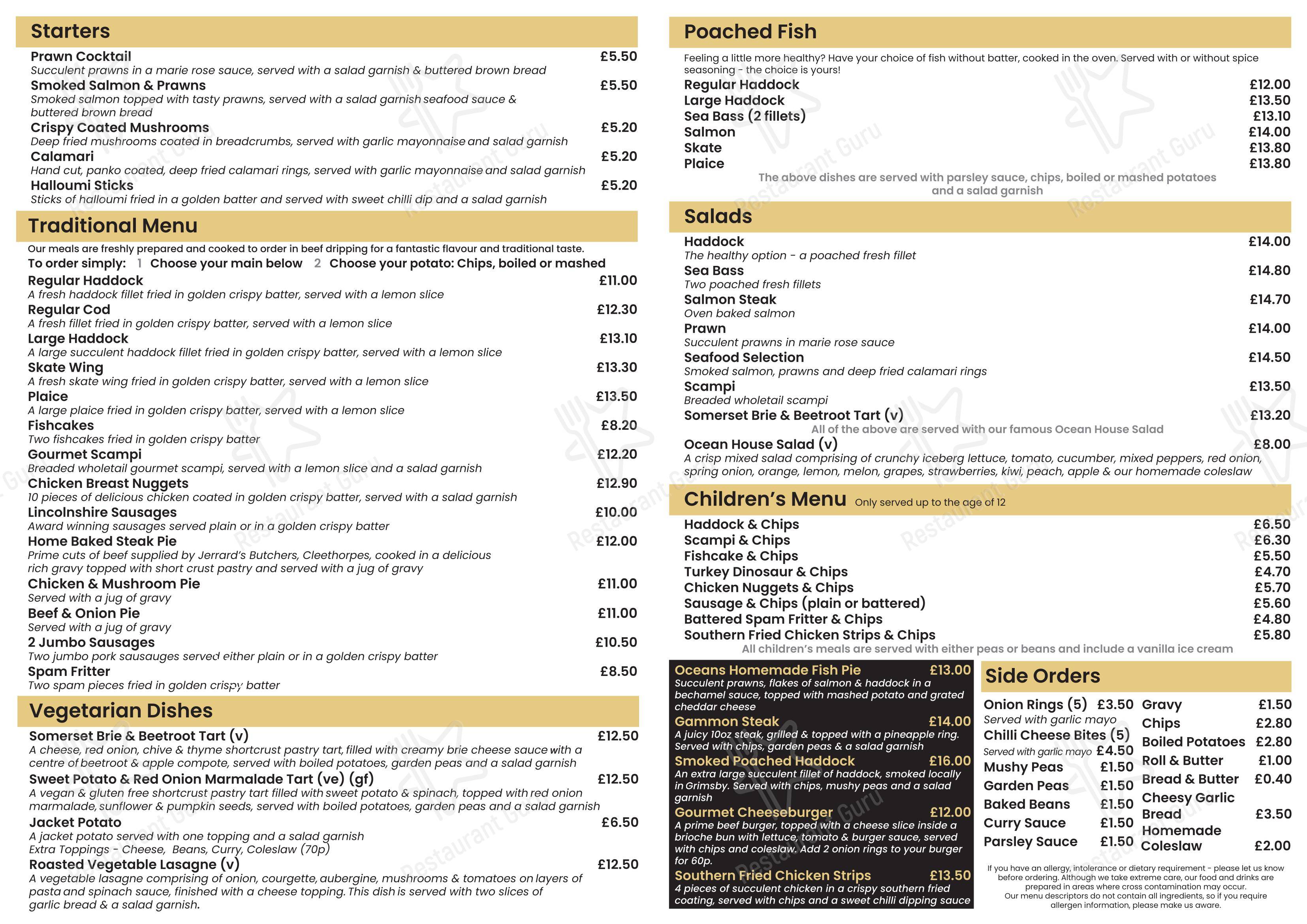 Menu at Ocean Fish Bar, Cleethorpes
