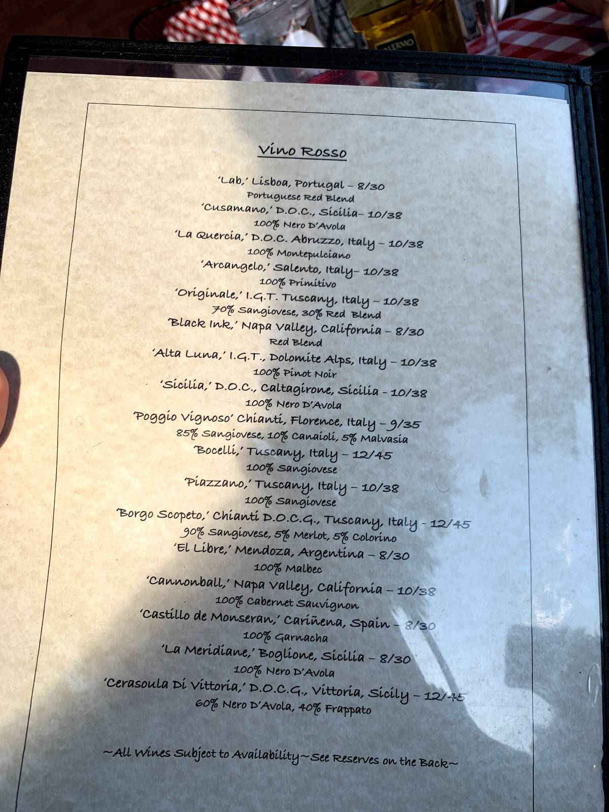 Menu at Odyssey Italian Restaurant, Denver, 603 E 6th Ave