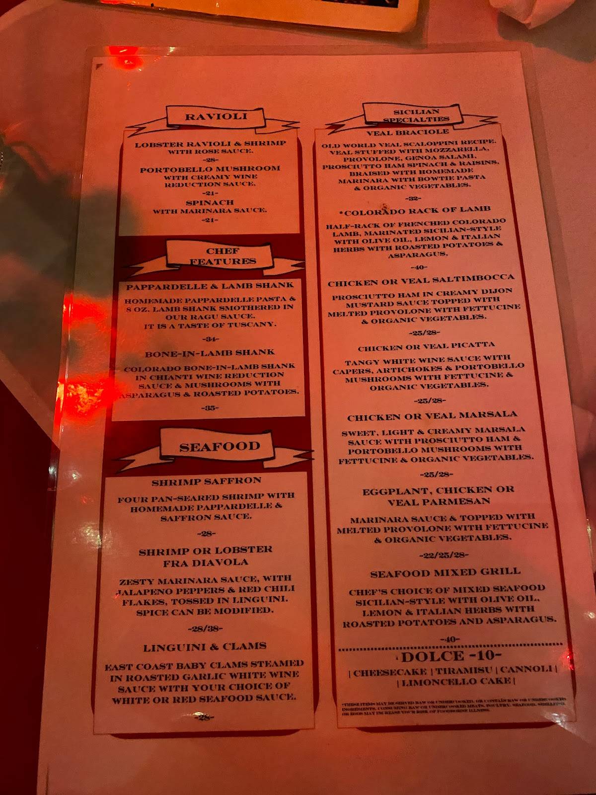 Menu at Odyssey Italian Restaurant, Denver, 603 E 6th Ave