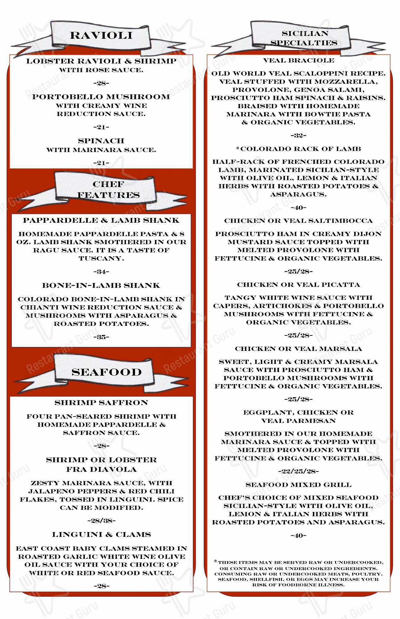 Menu at Odyssey Italian Restaurant, Denver, 603 E 6th Ave