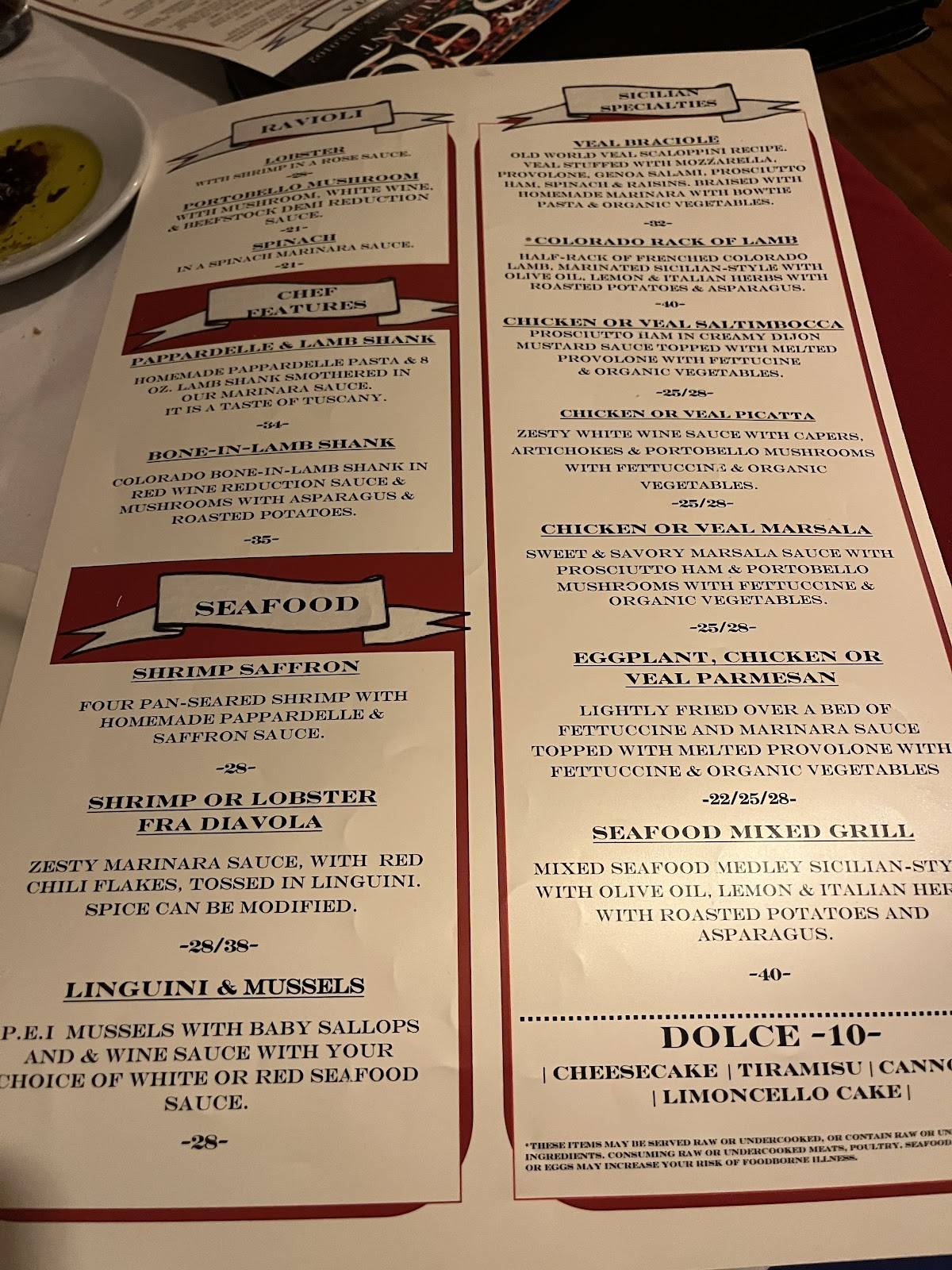Menu at Odyssey Italian Restaurant, Denver, 603 E 6th Ave