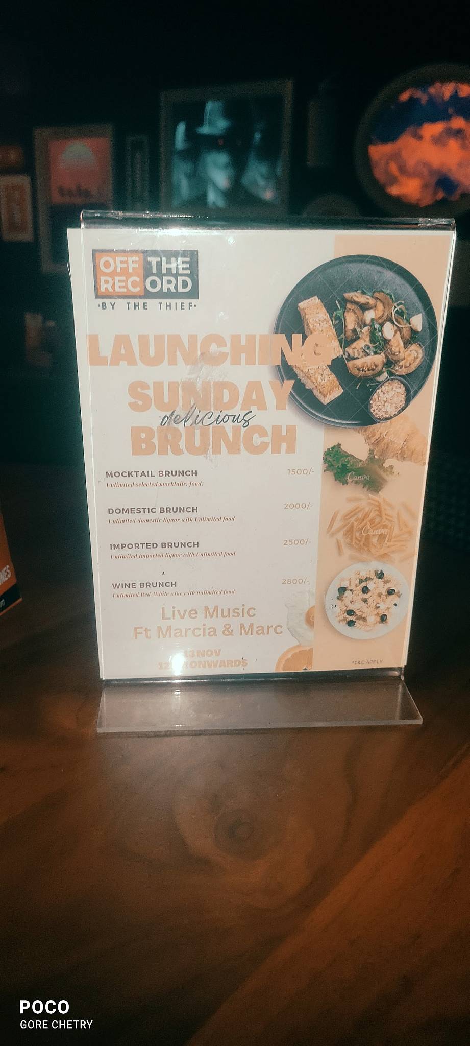 Menu at Off The Record, Chennai