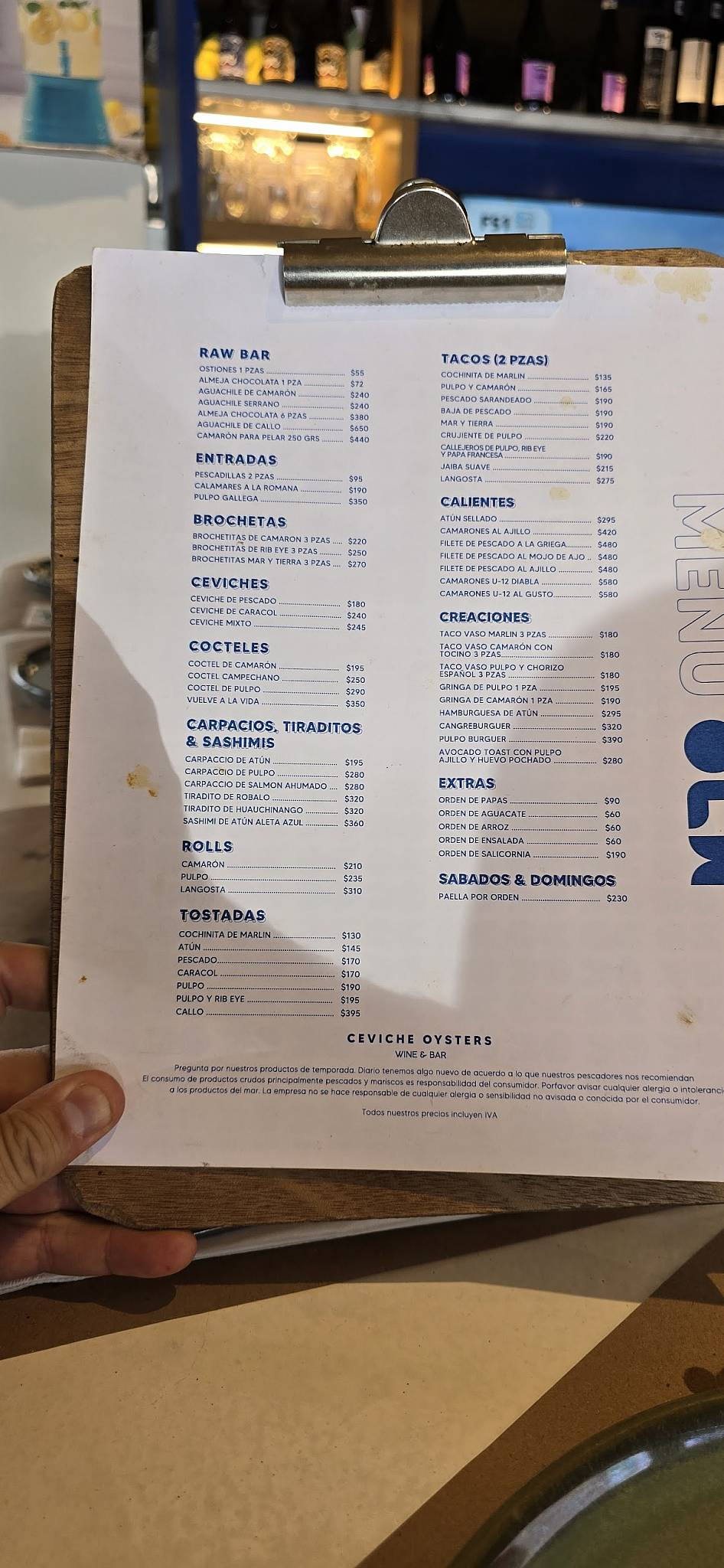 Carta de Ola Ceviche Oysters Wine & Bar, Naucalpan de Juárez