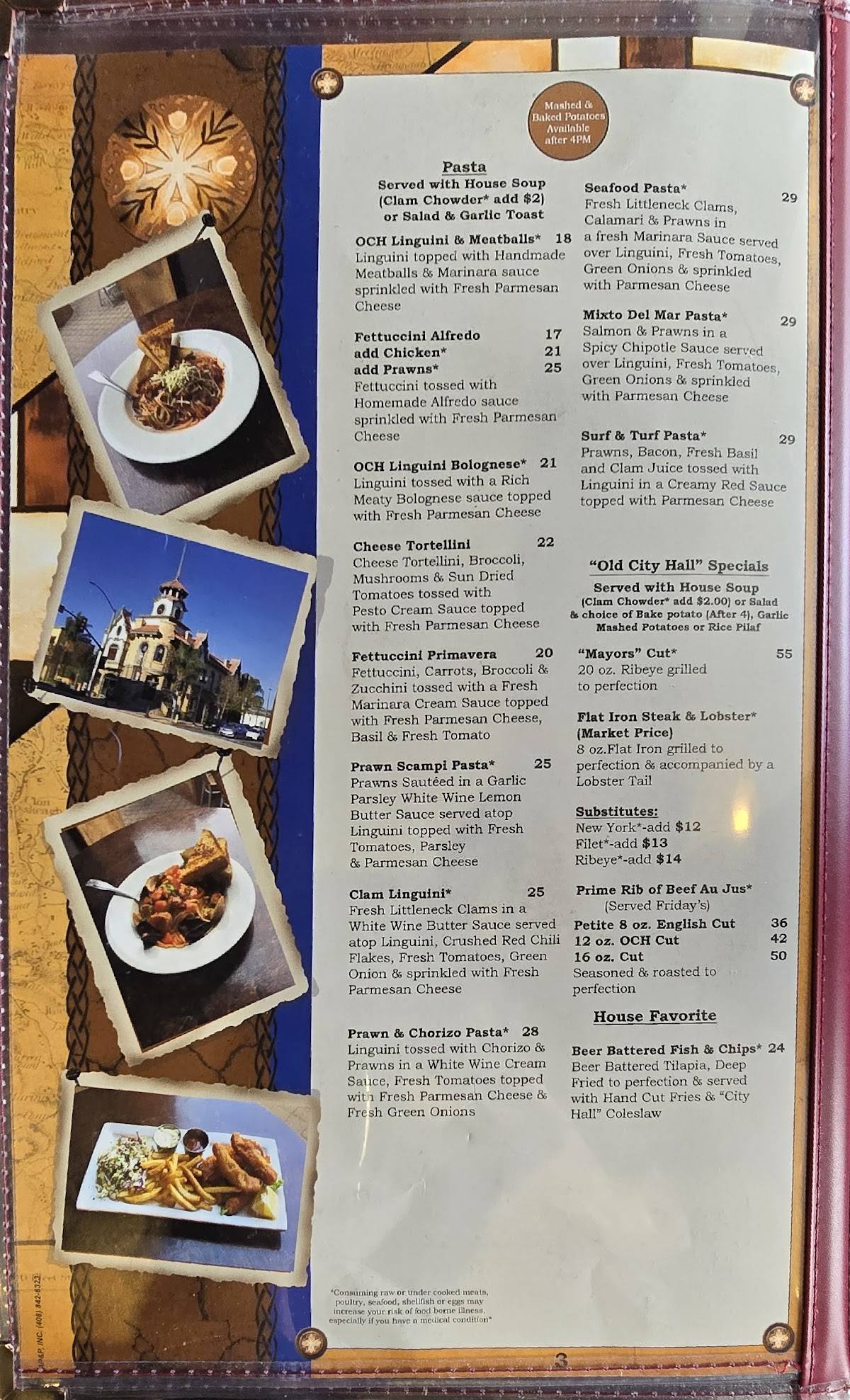 Menu at Old City Hall Restaurant, Gilroy
