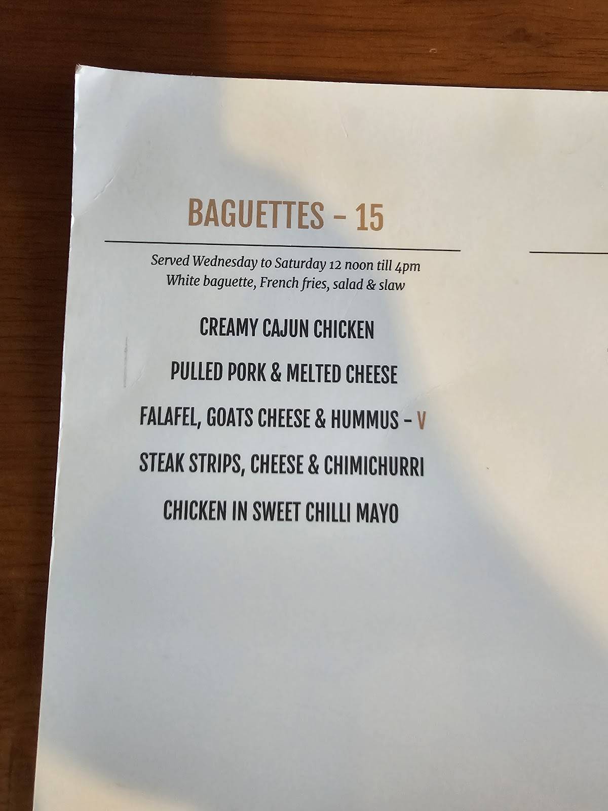 Menu at Old Farmhouse restaurant, Ulverston