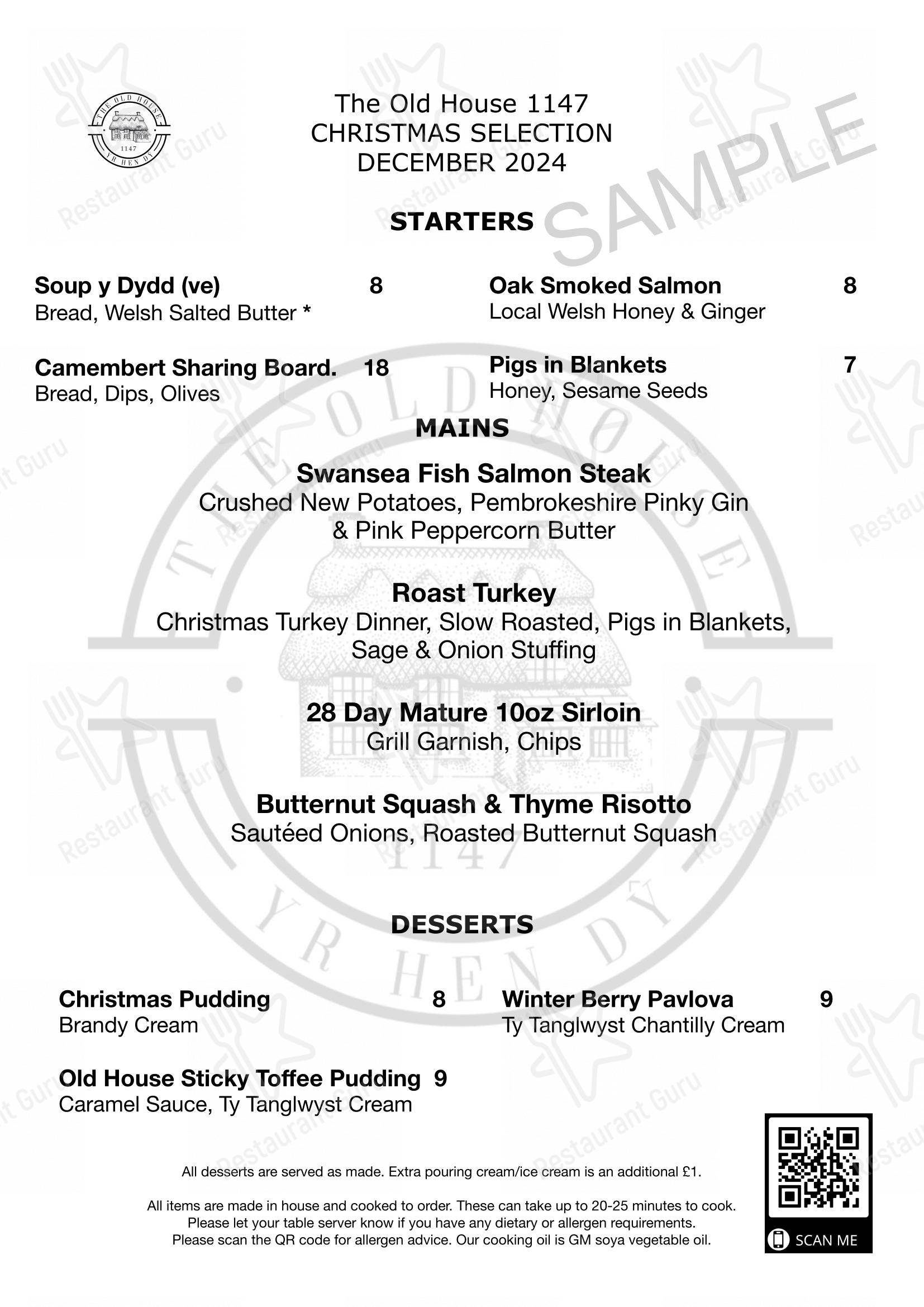 Menu at Old House pub & bar, Maesteg, Llangynwyd