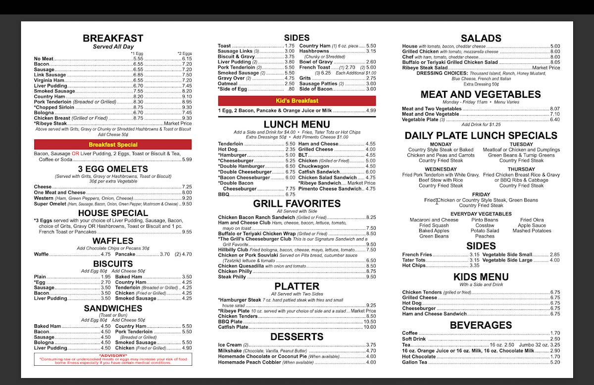 Menu at Old Richmond Grill restaurant, Pfafftown