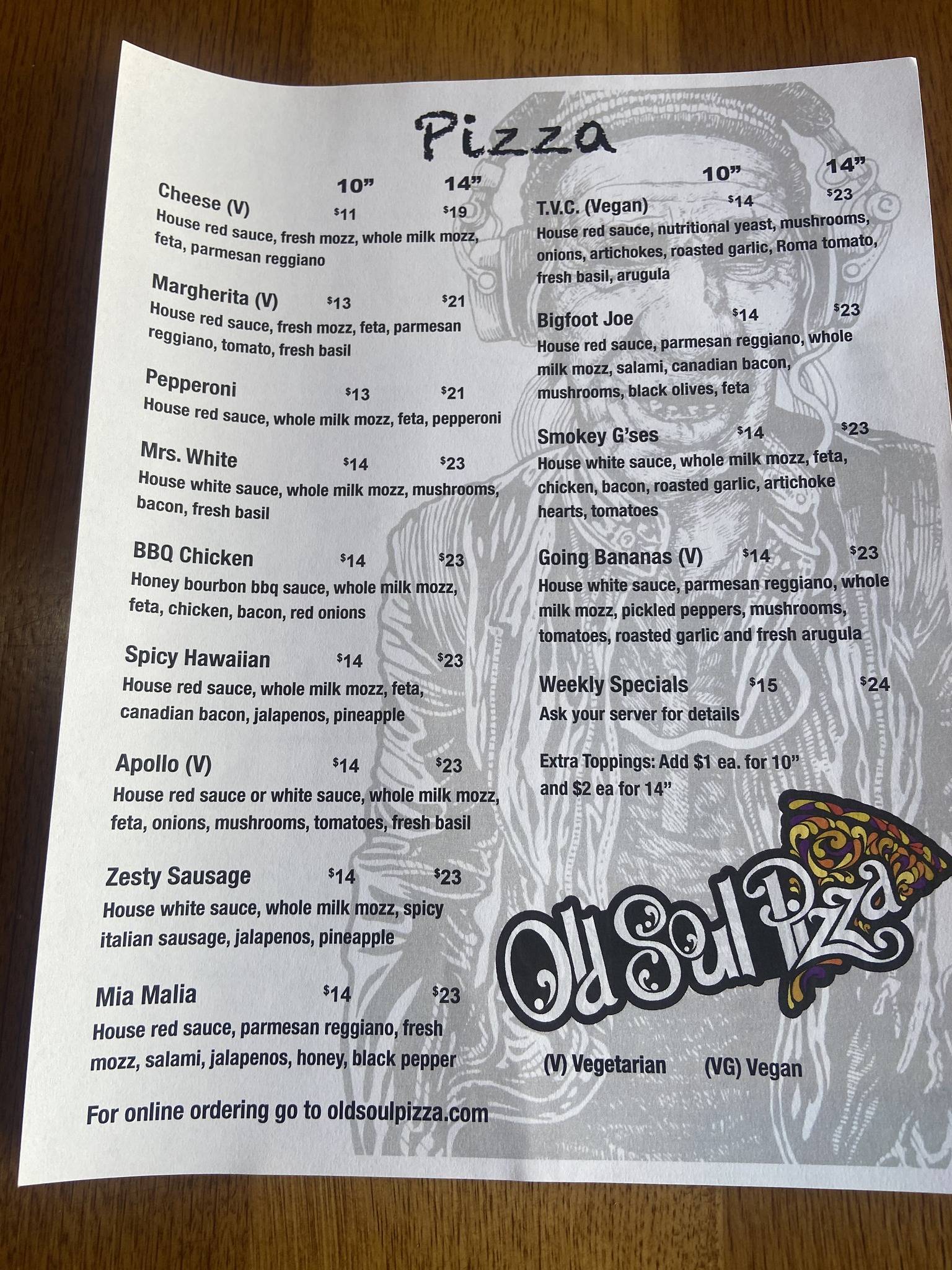 Menu at Old Soul Pizza pizzeria, Roseburg, 525 SE Main St