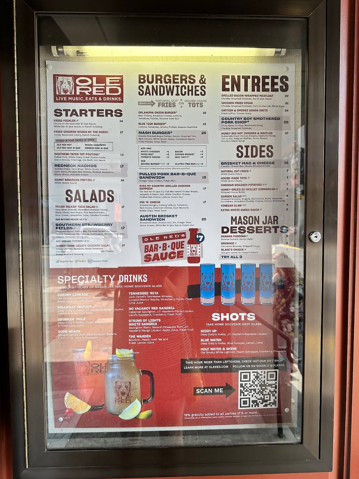 Menu at Ole Red pub & bar, Nashville, 300 Broadway