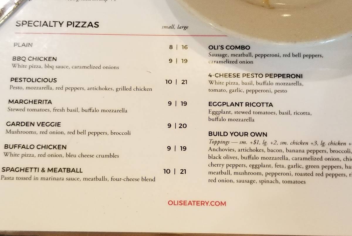 Menu at Oli's Italian Eatery restaurant, West Boylston, 339 W Boylston ...
