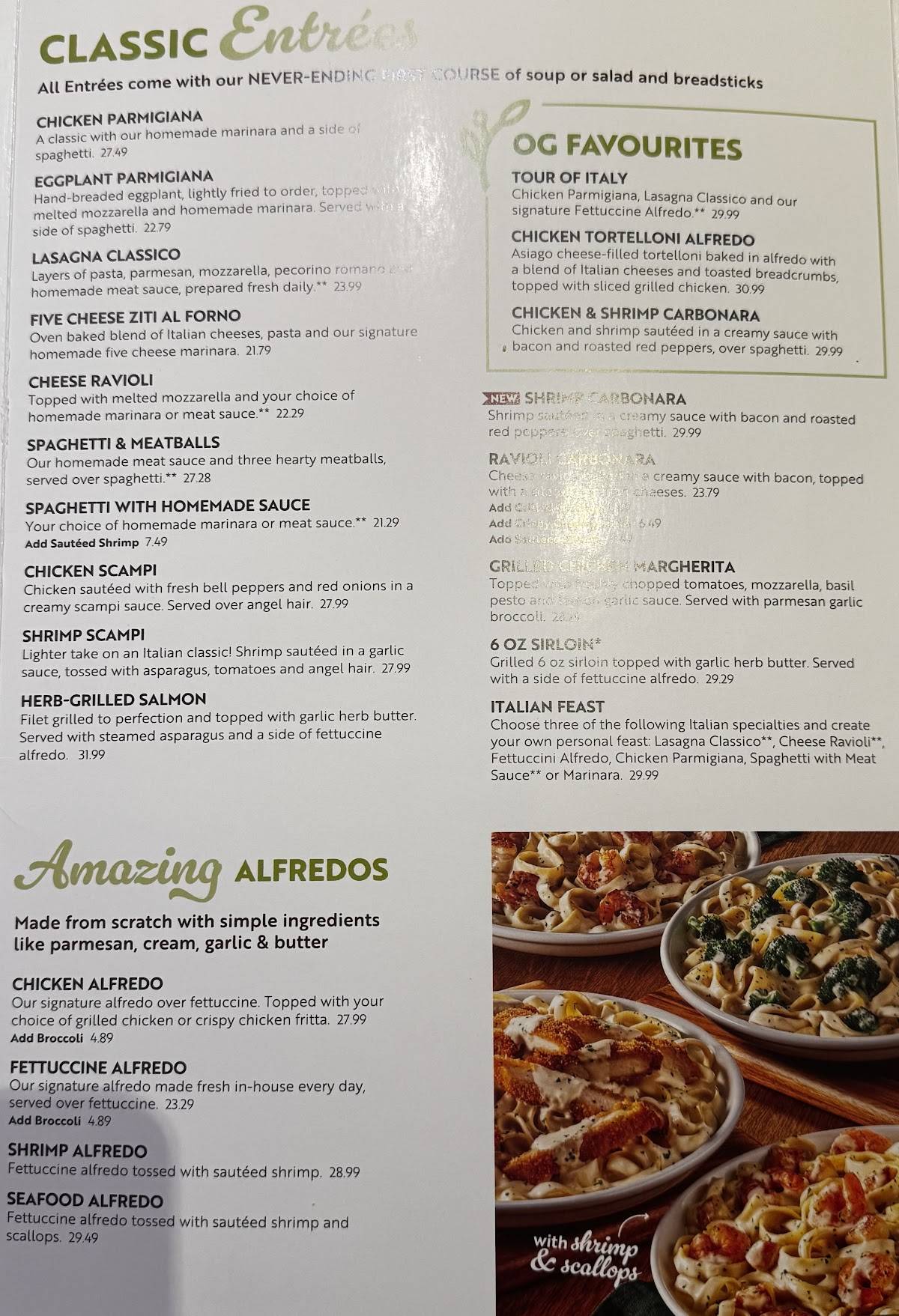 Olive garden full menu store