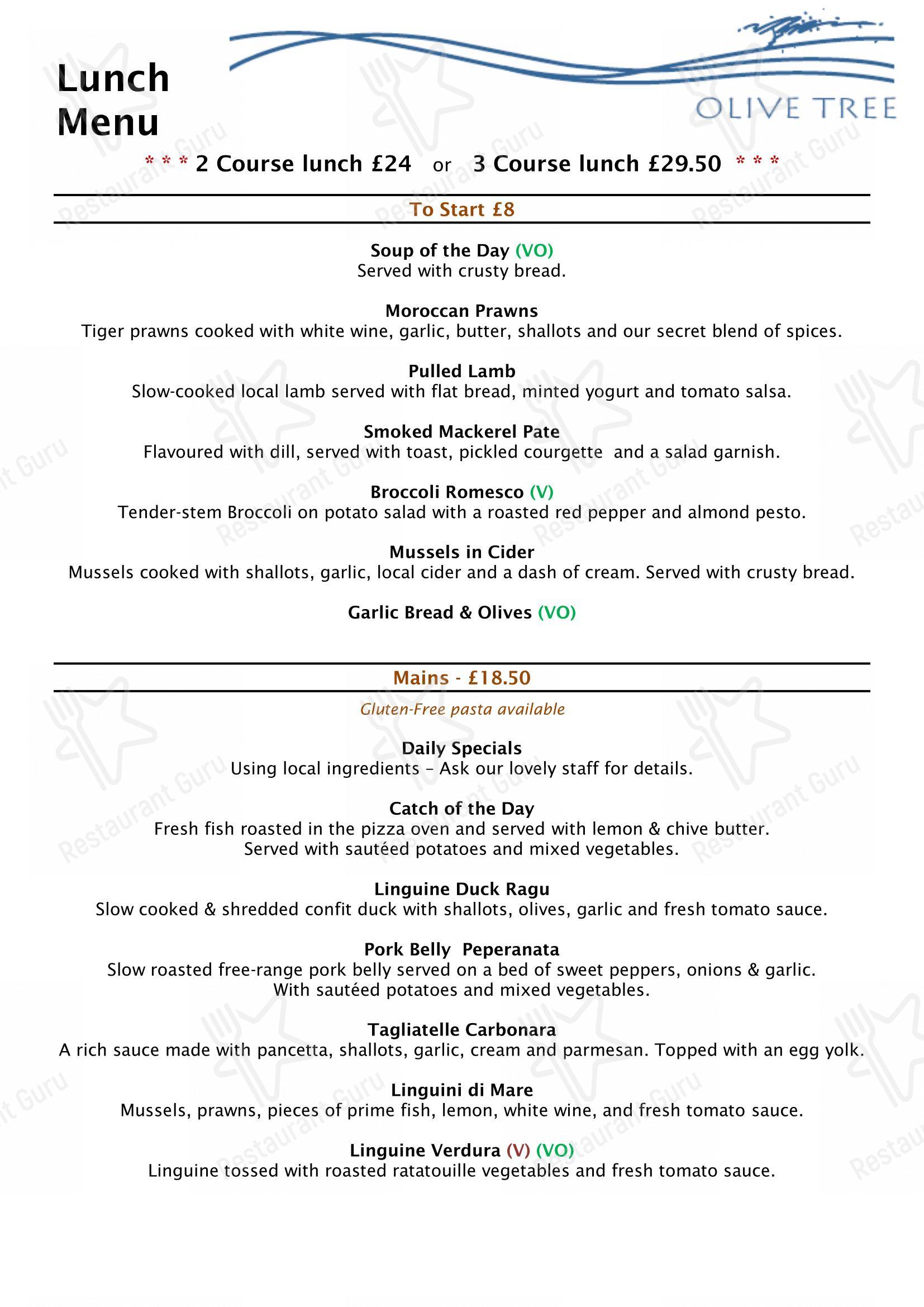Menu at Olive Tree restaurant, Bridport