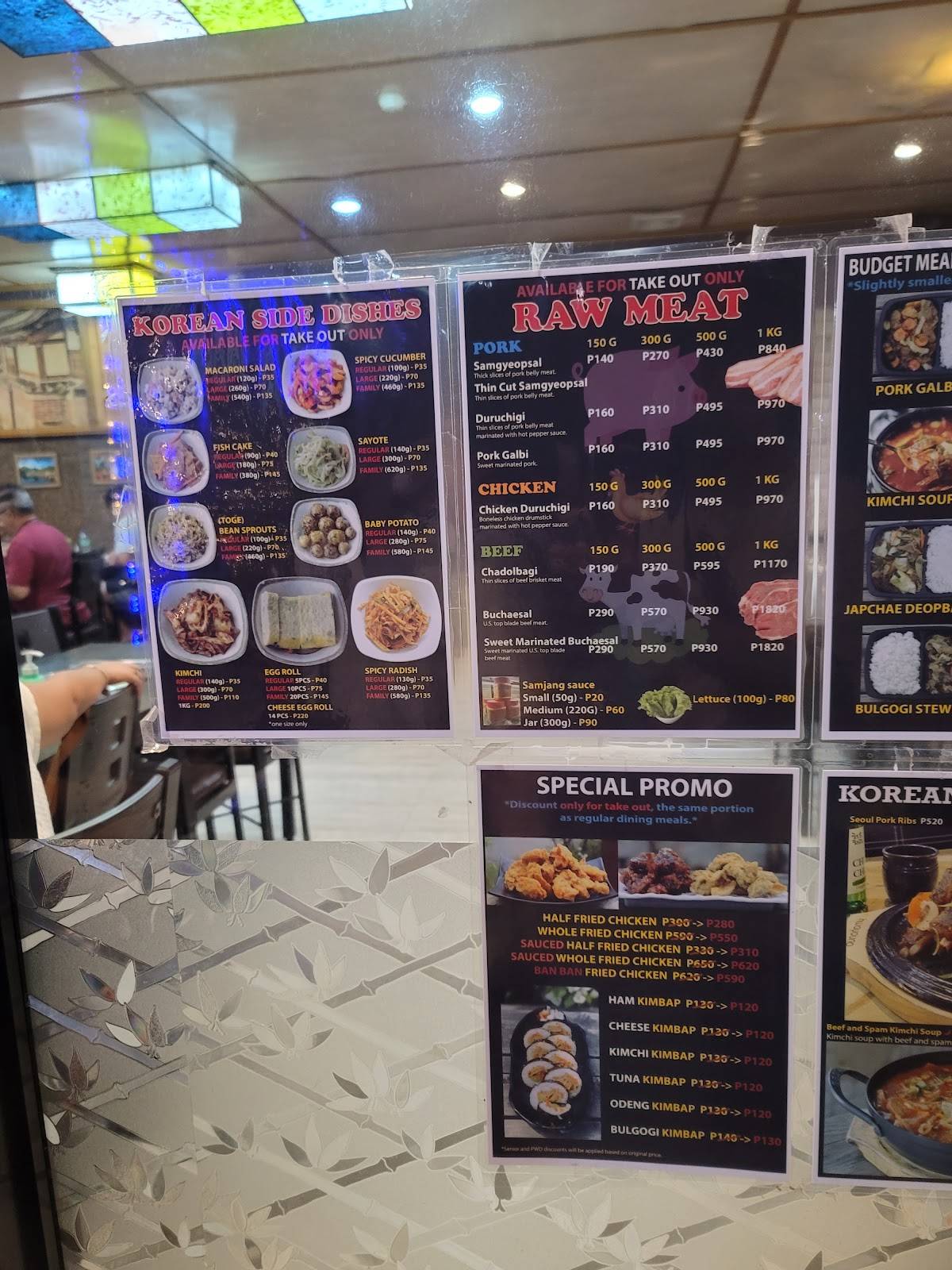 Menu at Seoul Korean Restaurant, Subic Bay Freeport Zone