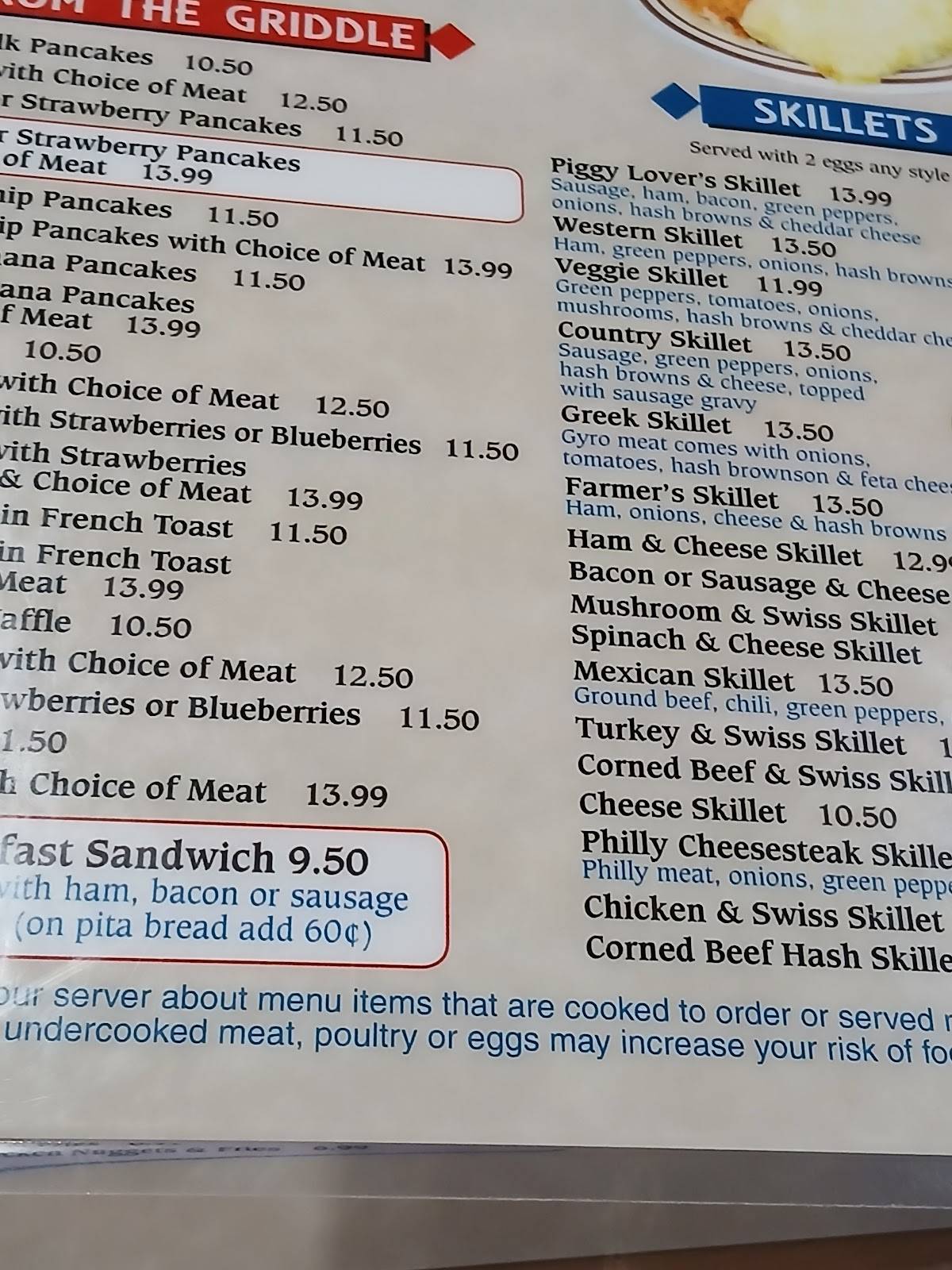 Menu at Omelettes and More Restaurant, Mount Pleasant