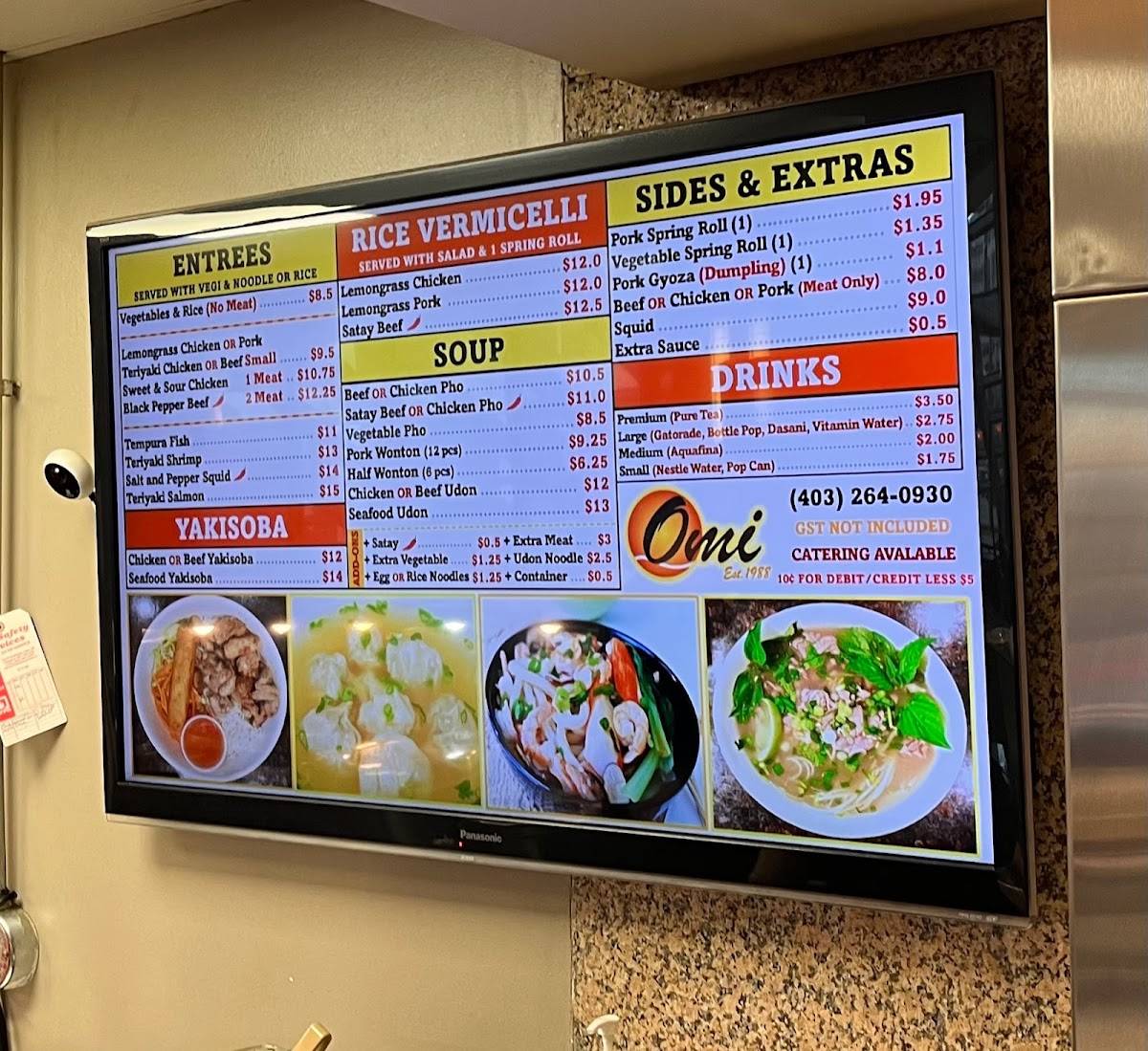 Menu at Omi restaurant, Calgary
