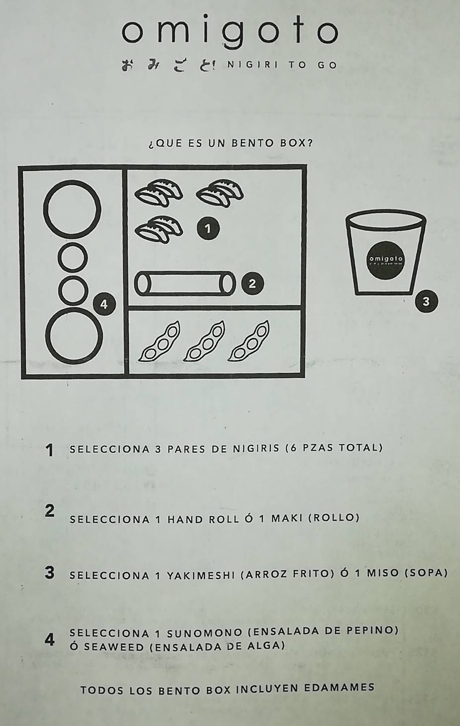 Carta del restaurante Omigoto, Zapopan