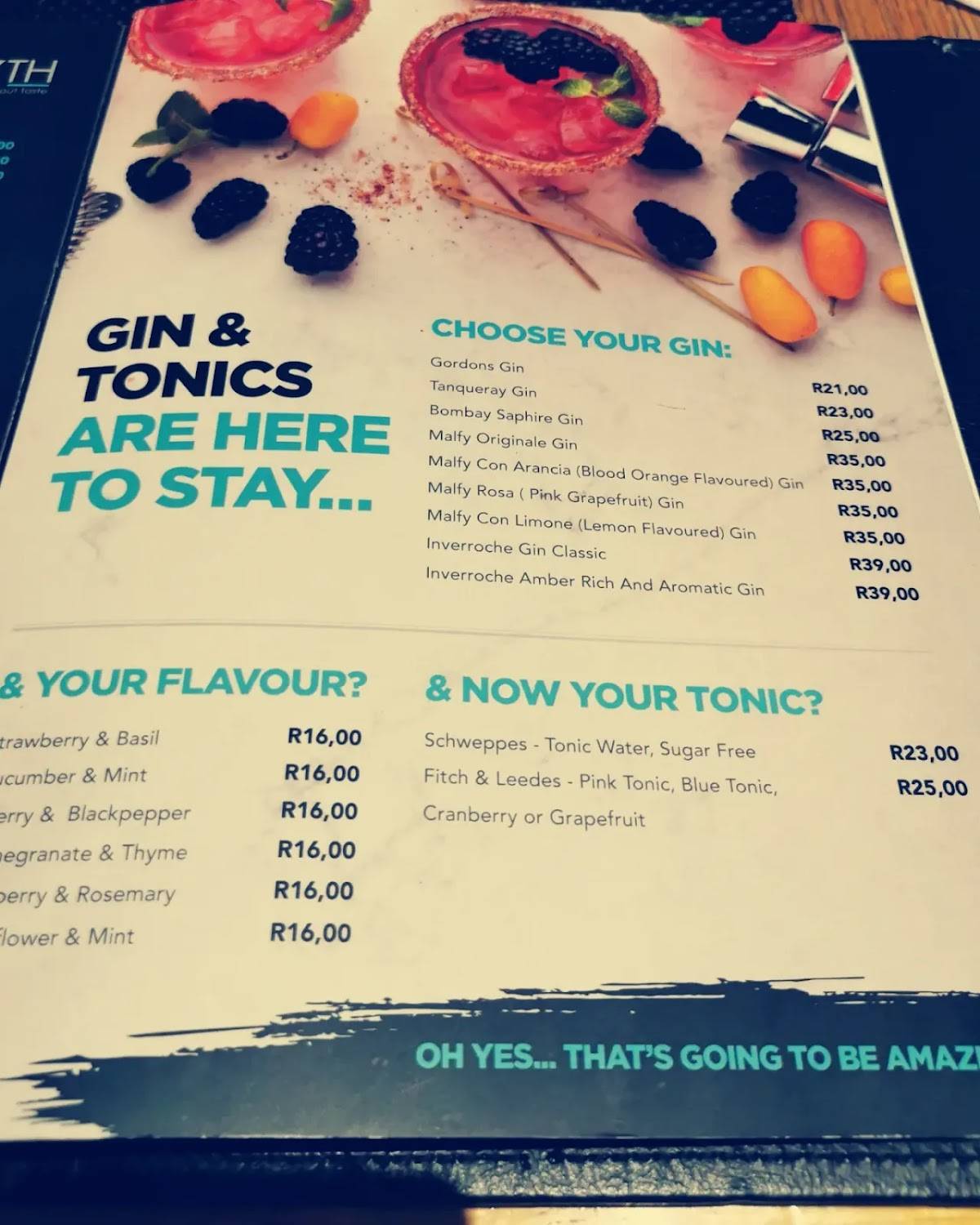 Menu at On Sixth restaurant, Benoni