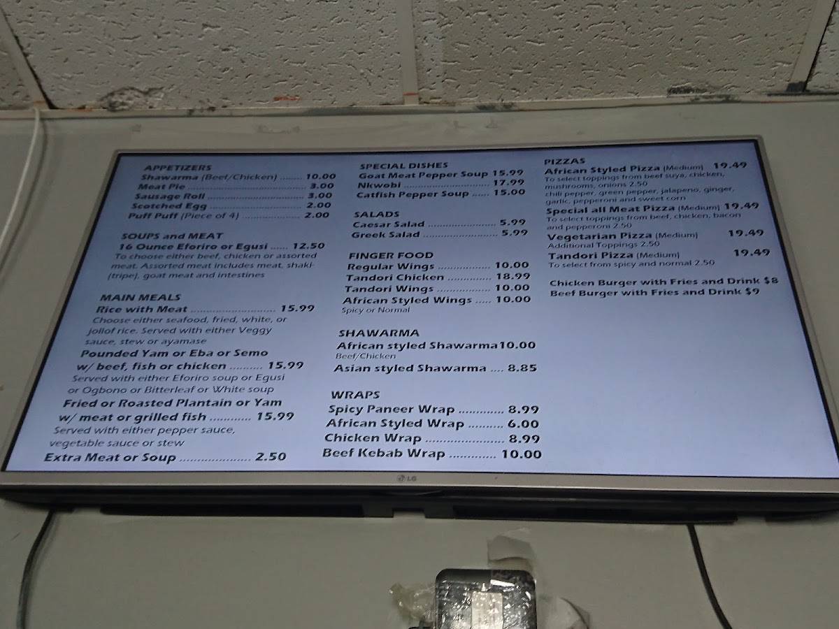 Menu at One Stop African Restaurant, Winnipeg, 598A Ebby Avenue Pembina ...