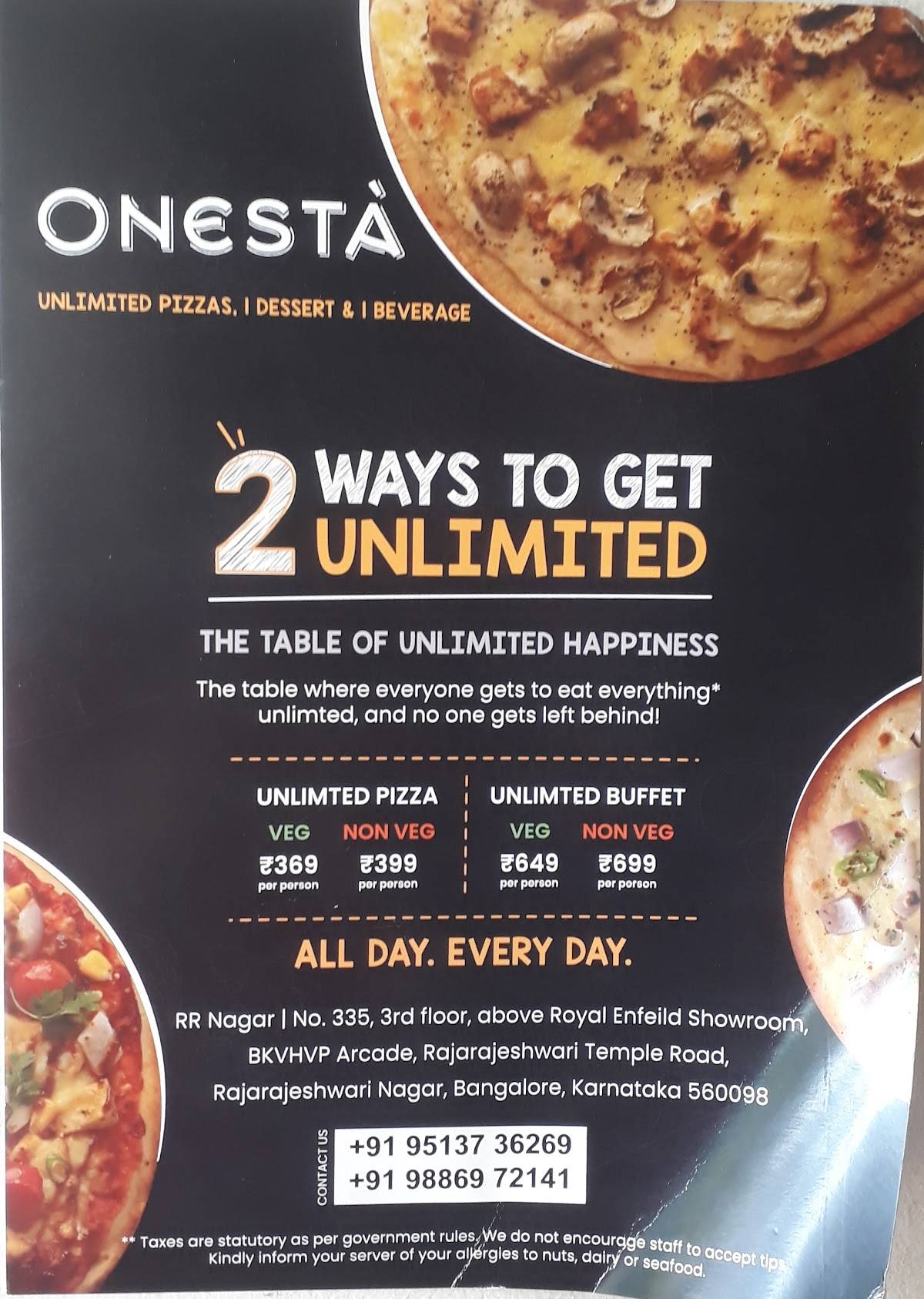 Menu at Onesta, Bengaluru, # 335