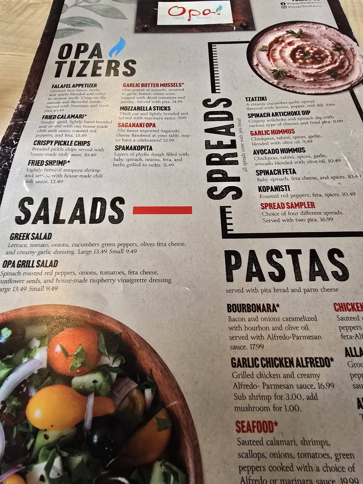 Menu at Opa Grill & Tavern restaurant, Delaware, 22 S Sandusky St