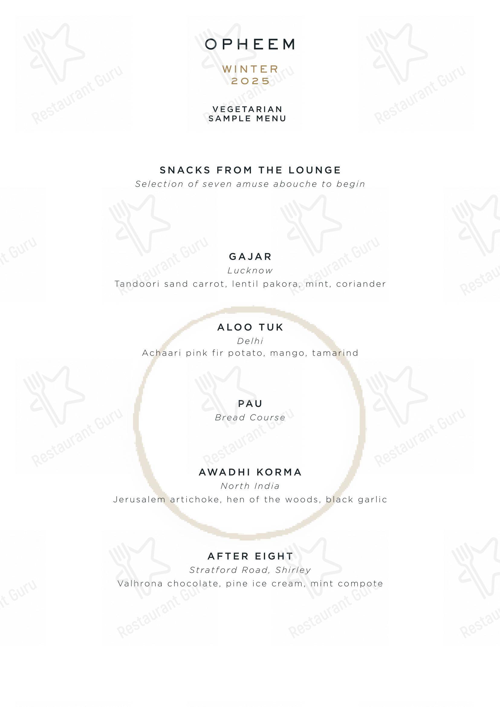 Menu at Opheem restaurant, Birmingham