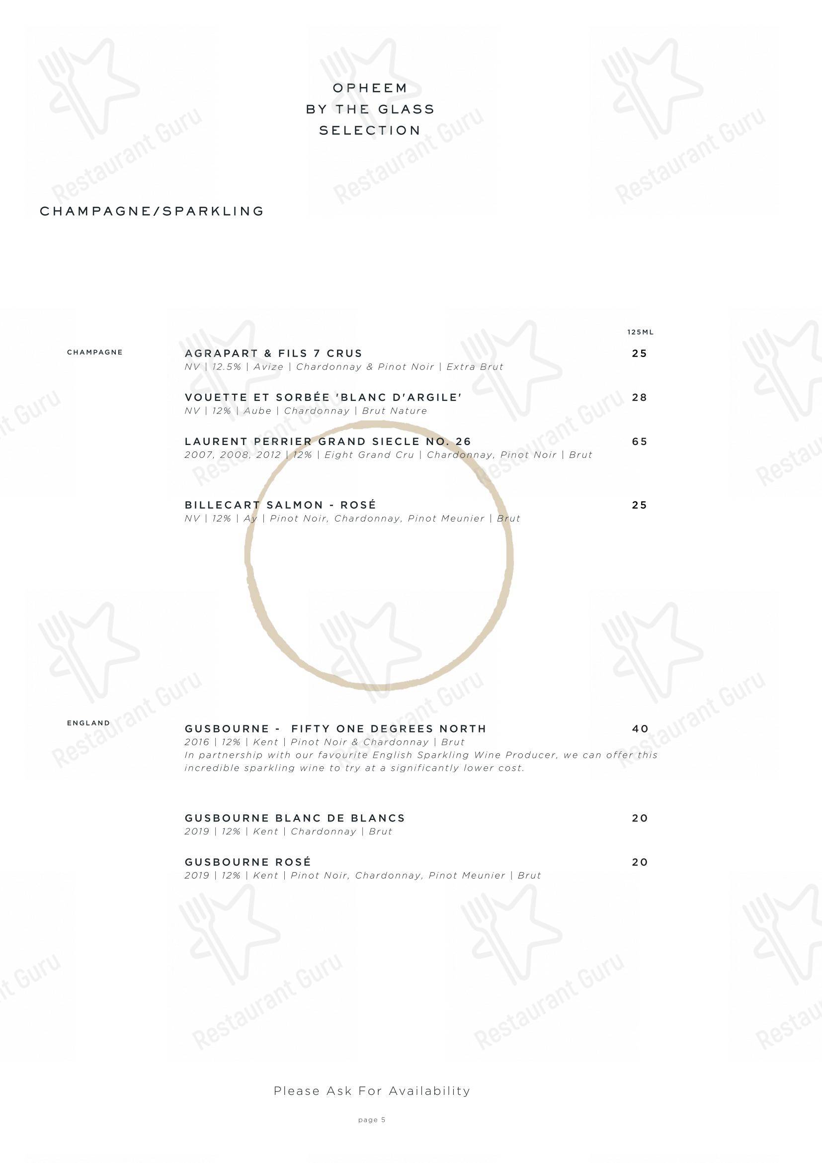 Menu at Opheem restaurant, Birmingham