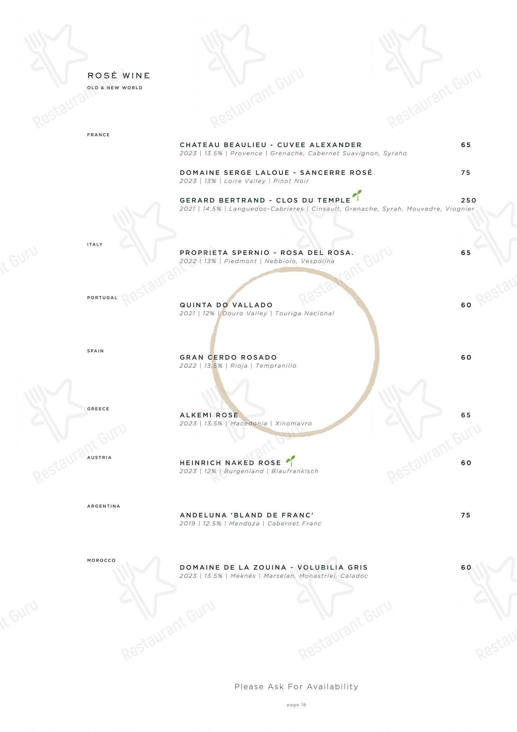 Menu at Opheem restaurant, Birmingham