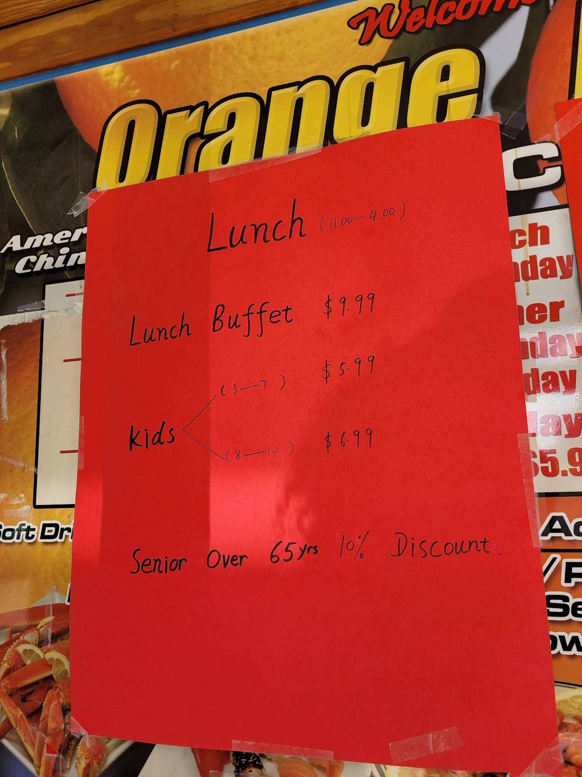Menu at Orange Buffet restaurant, Orange Park