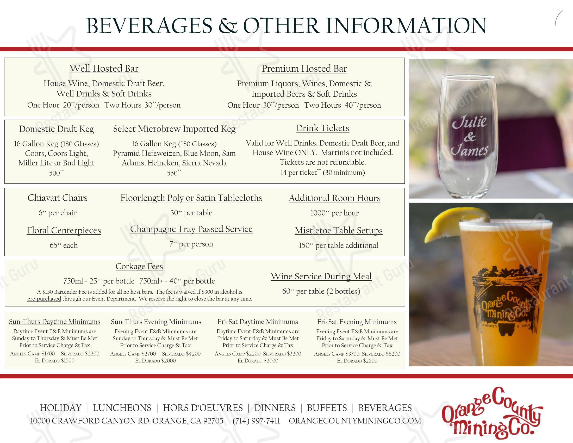 Menu at Orange County Mining Co pub & bar, North Tustin