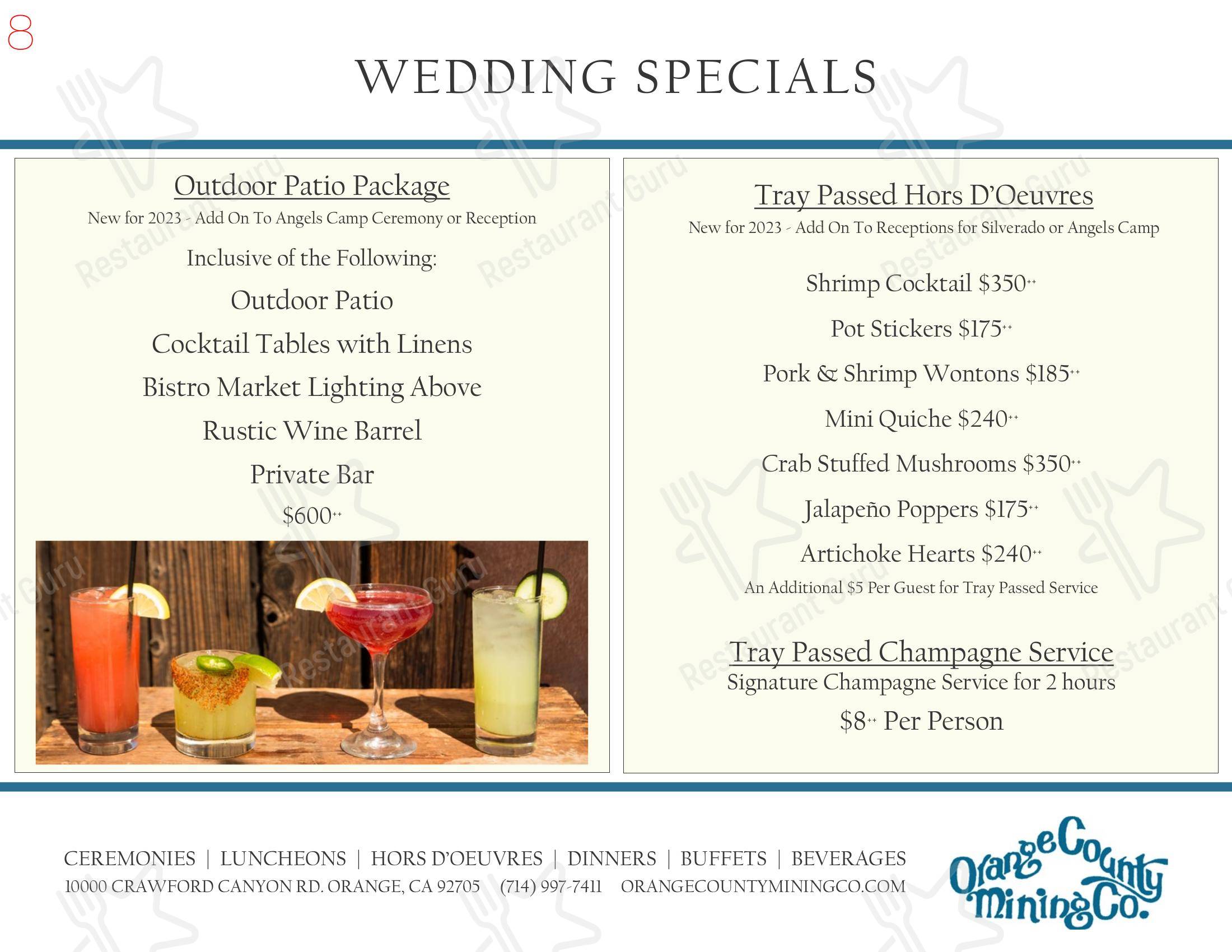 Menu at Orange County Mining Co pub & bar, North Tustin