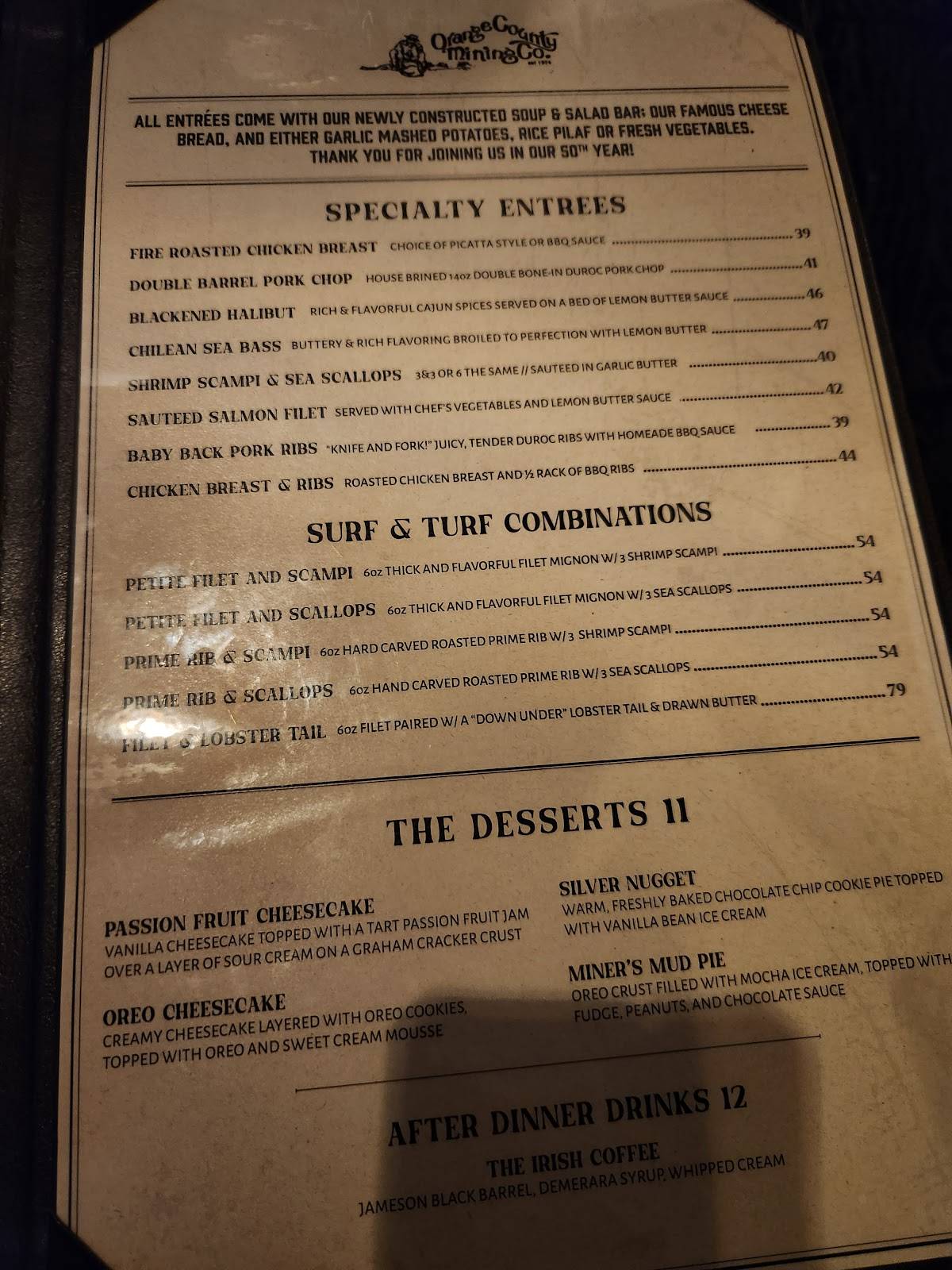 Menu at Orange County Mining Co pub & bar, North Tustin