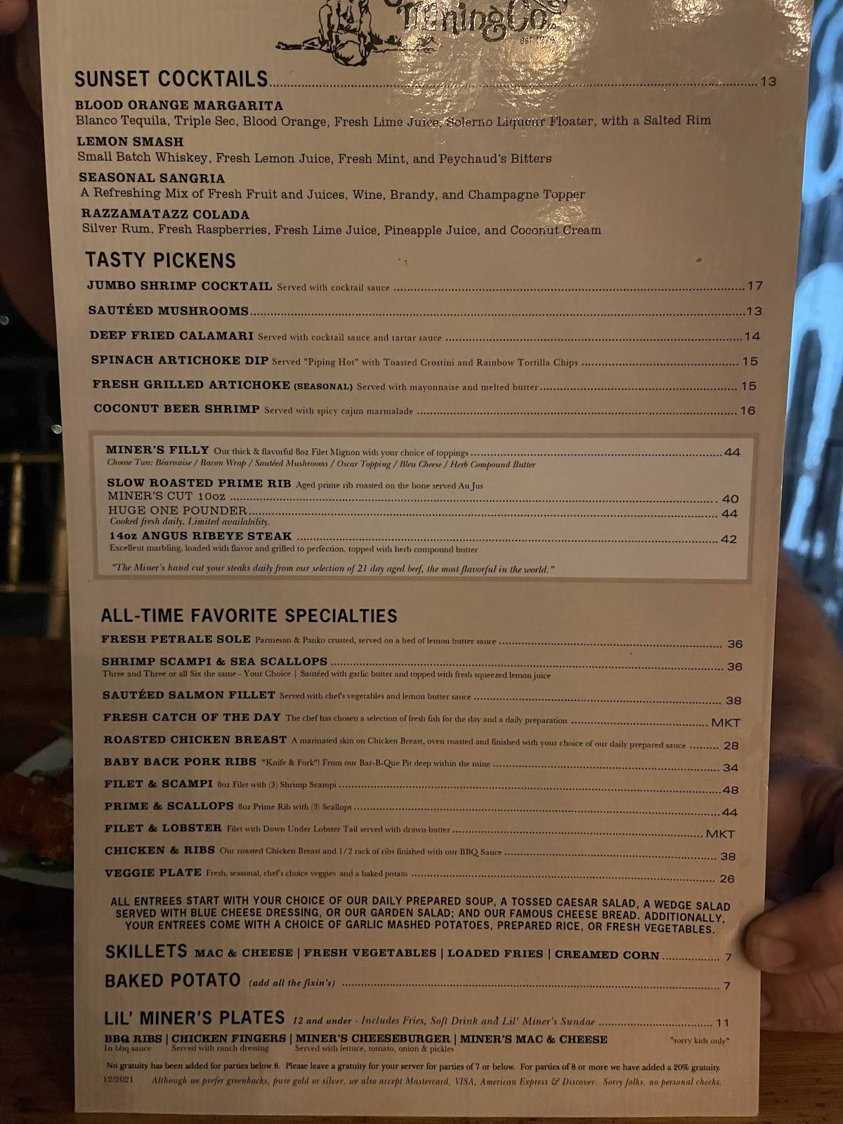 Menu at Orange County Mining Co pub & bar, Orange