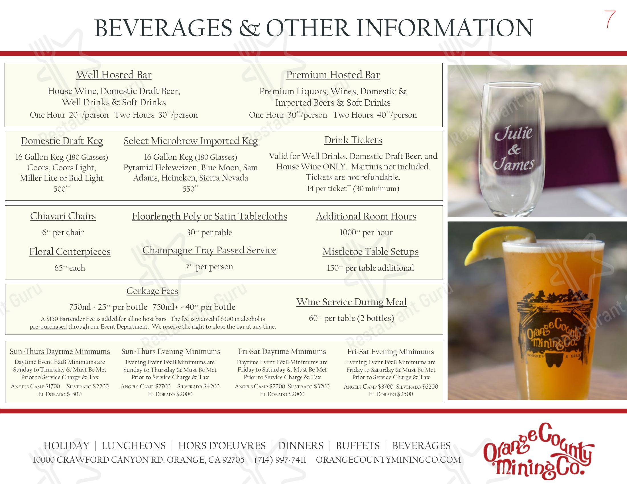 Menu at Orange County Mining Co pub & bar, Orange
