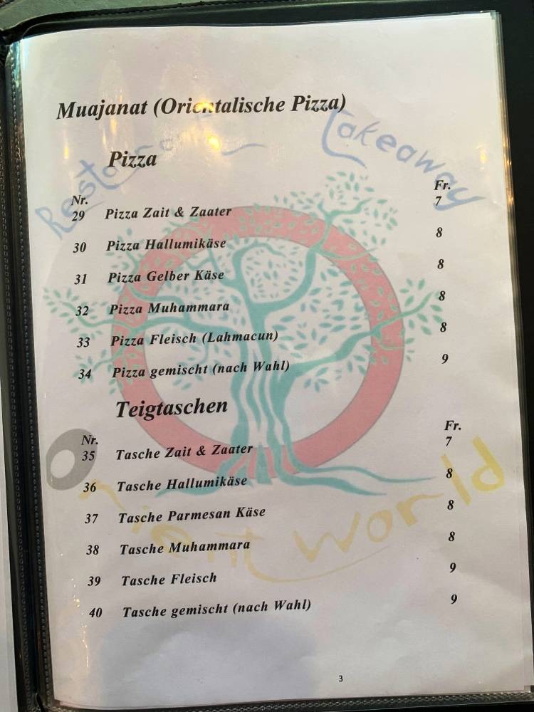 Speisekarte von Orient World - Orientalisch essen, Zürich