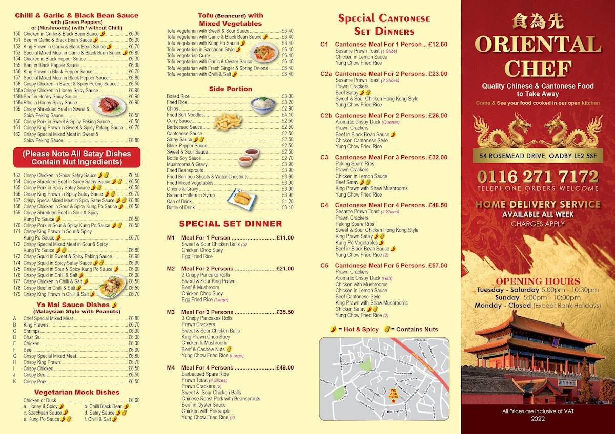 Menu at Oriental Chef restaurant, Leicester, 54 Rosemead Dr