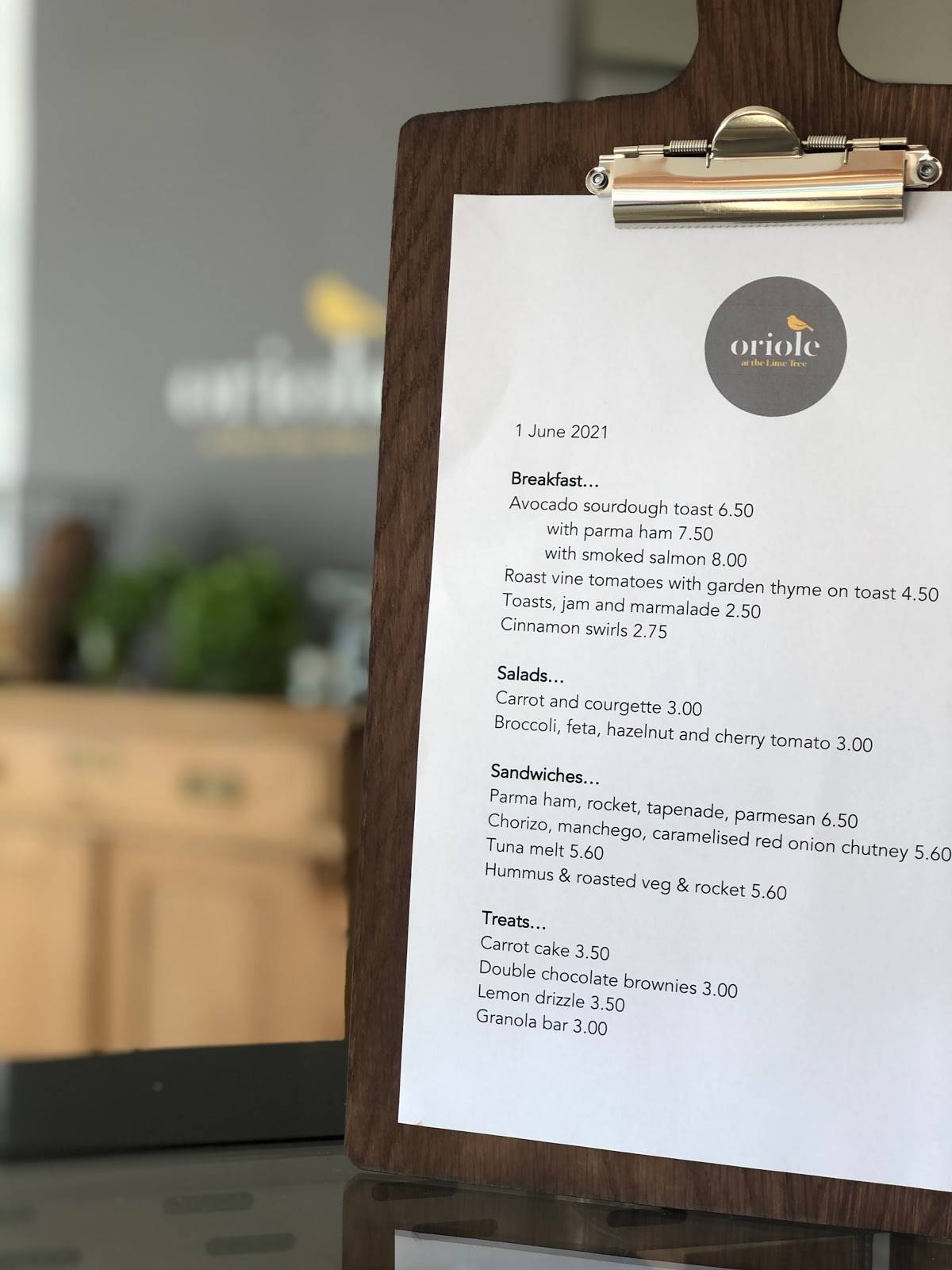 Menu at Oriole at the Lime Tree Cafe, Canterbury