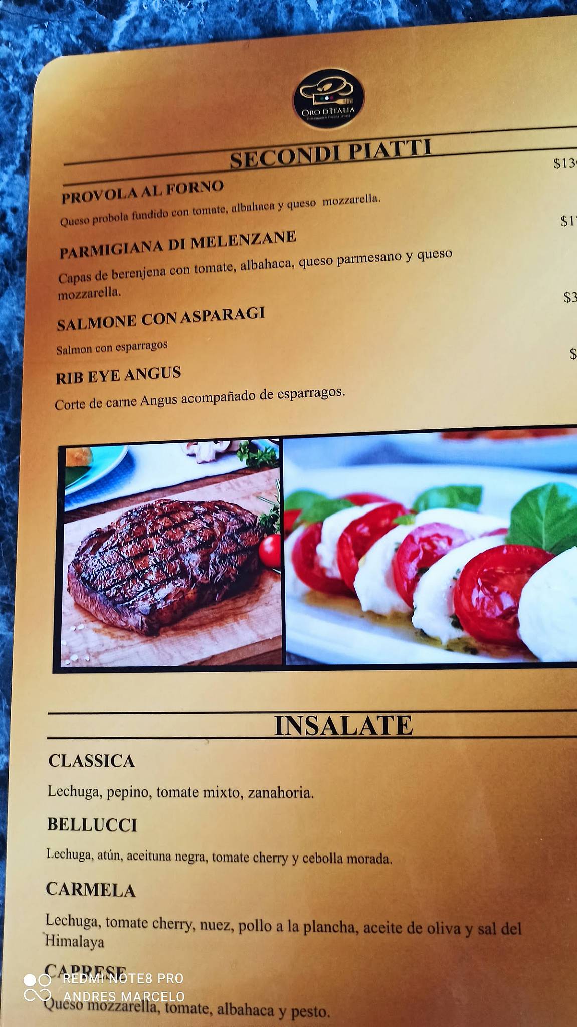Carta del restaurante Oro d'Italia, Apodaca, Av. Carlos Salinas del ...