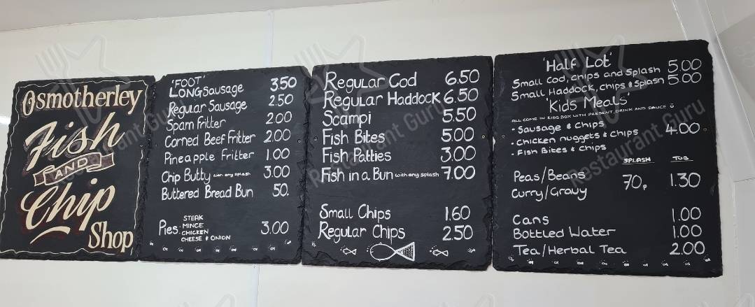 Menu at Osmotherley Fish & Chip Shop fast food, Osmotherley