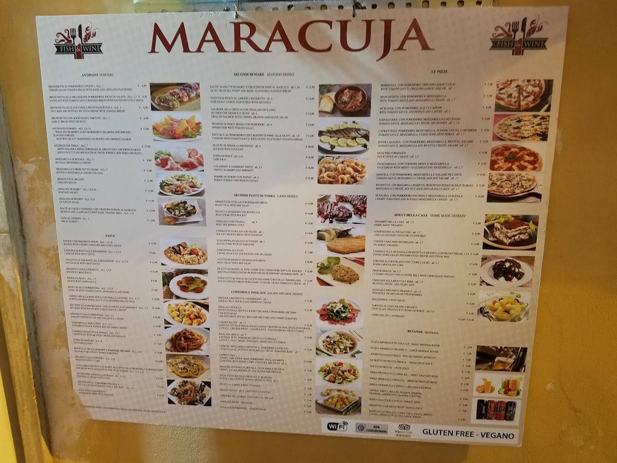 Menu at Osteria Maracuja pub & bar, Rome