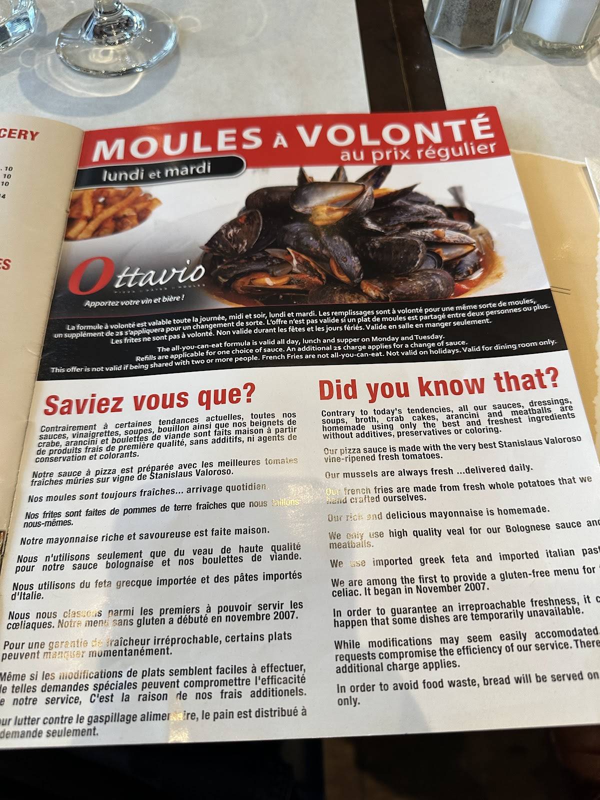 Menu au Ottavio pizzeria, Laval, Blvd. Saint-Martin O