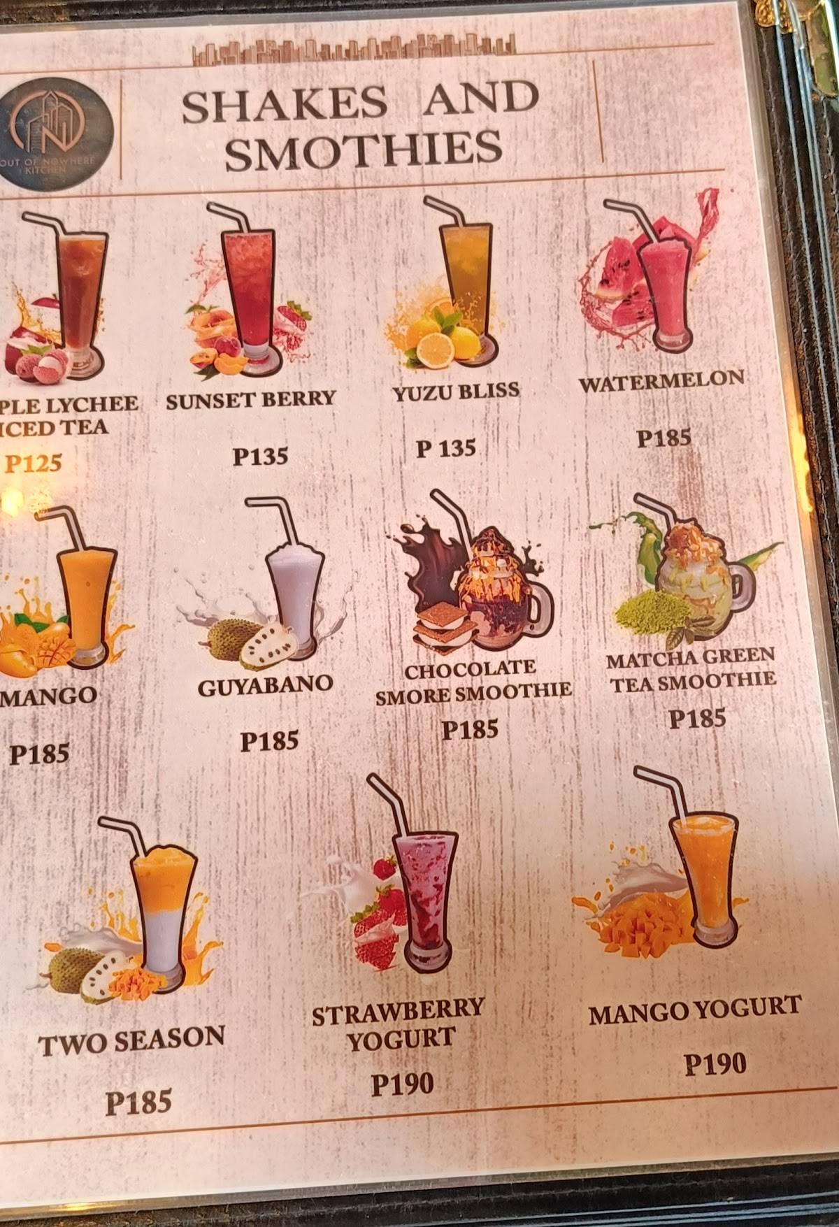 Menu at Out Of Nowhere Kitchen - Abreeza restaurant, Davao City