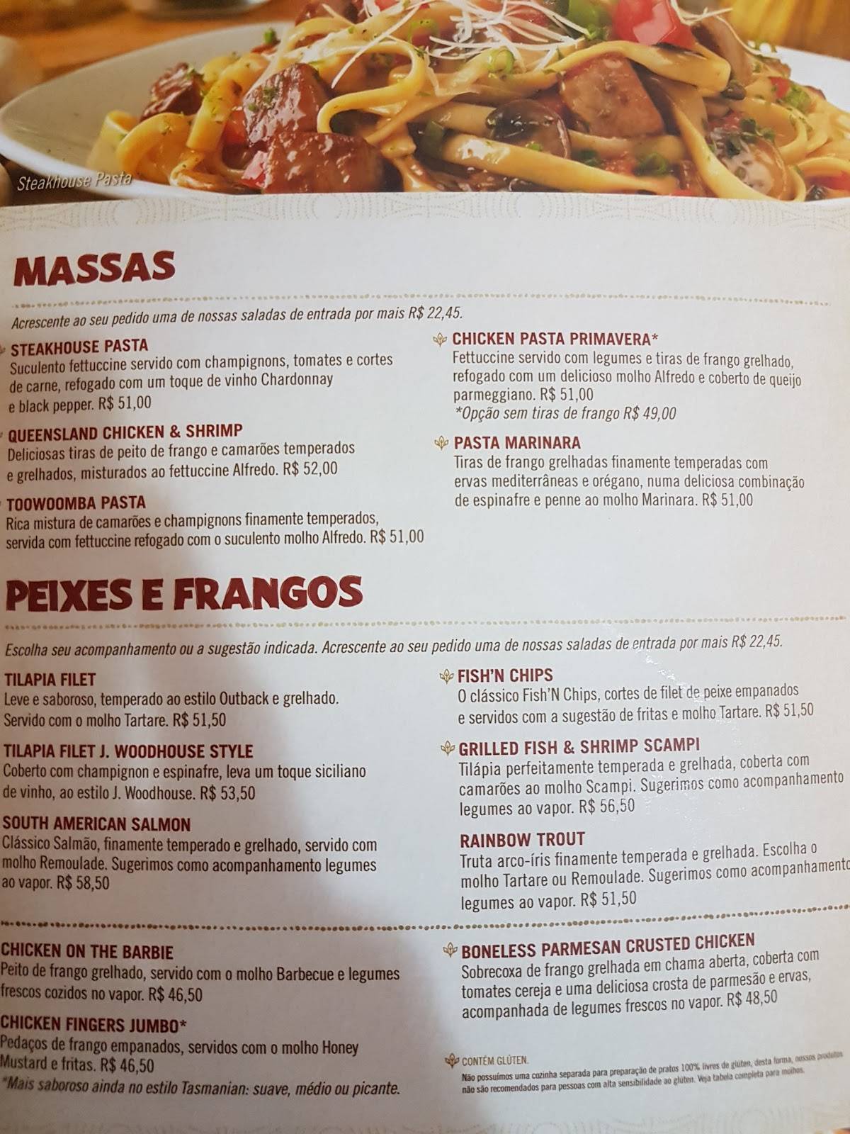 Menu em Outback Steakhouse, Niterói, Rua XV de Novembro