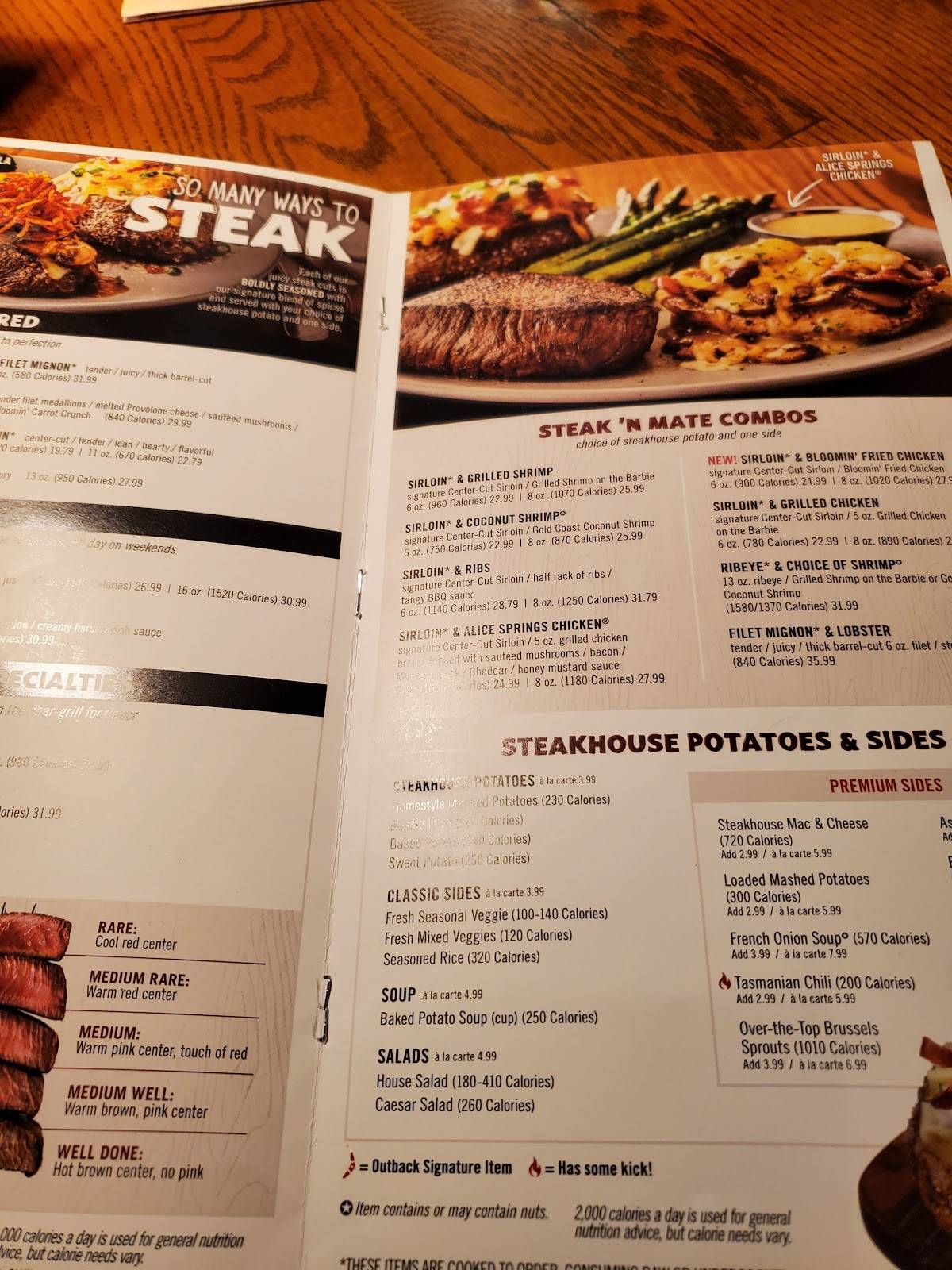 Menu at Outback Steakhouse, West Springfield