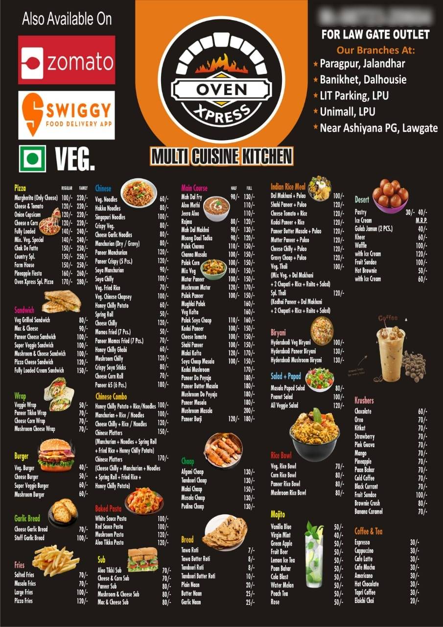 Menu at Oven Xpress, Hyderabad