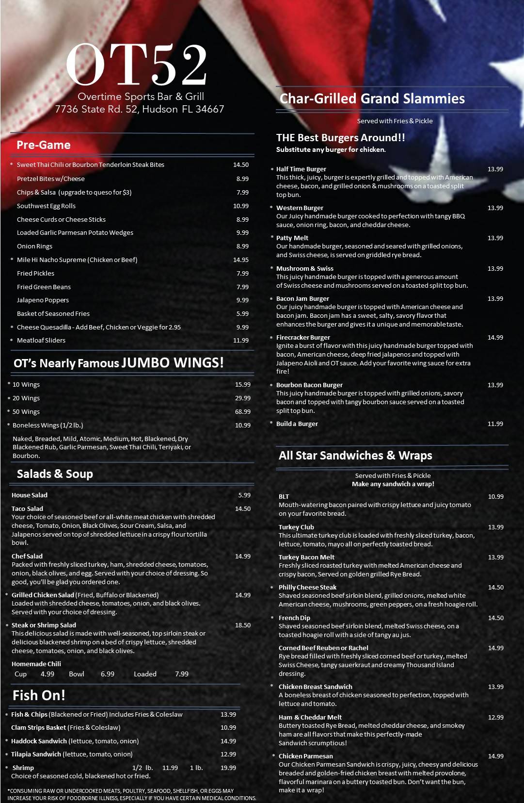 Menu at Overtime Sports Bar and Grill, Hudson, State Rd 52