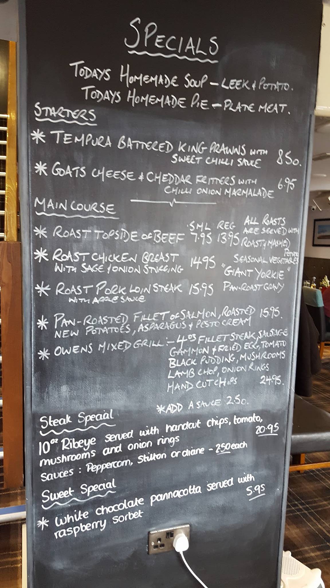 Menu at Owens restaurant, Ramsbottom